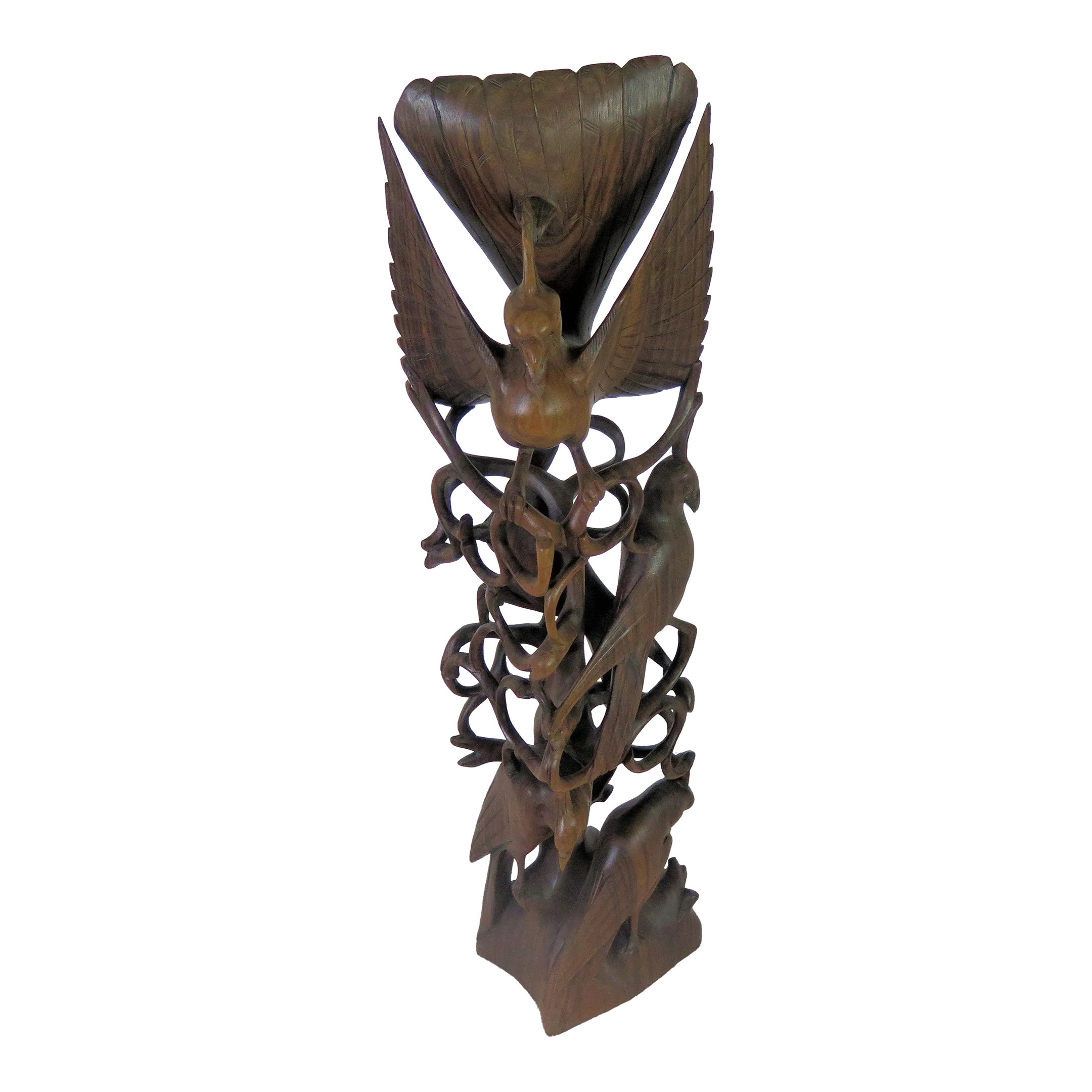 Detailed Hand Carved Teak Wood Bird Sculpture | Chairish