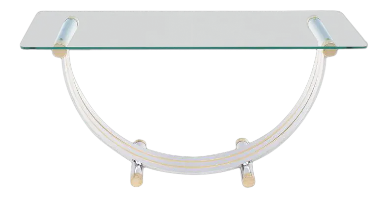 Art Deco U Shape Brass and Chrome Glass Console Table | Chairish