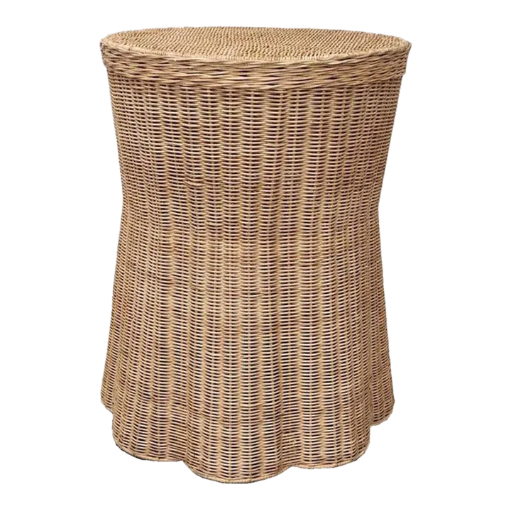 Scalloped Wicker Stool Table, 24" | Chairish