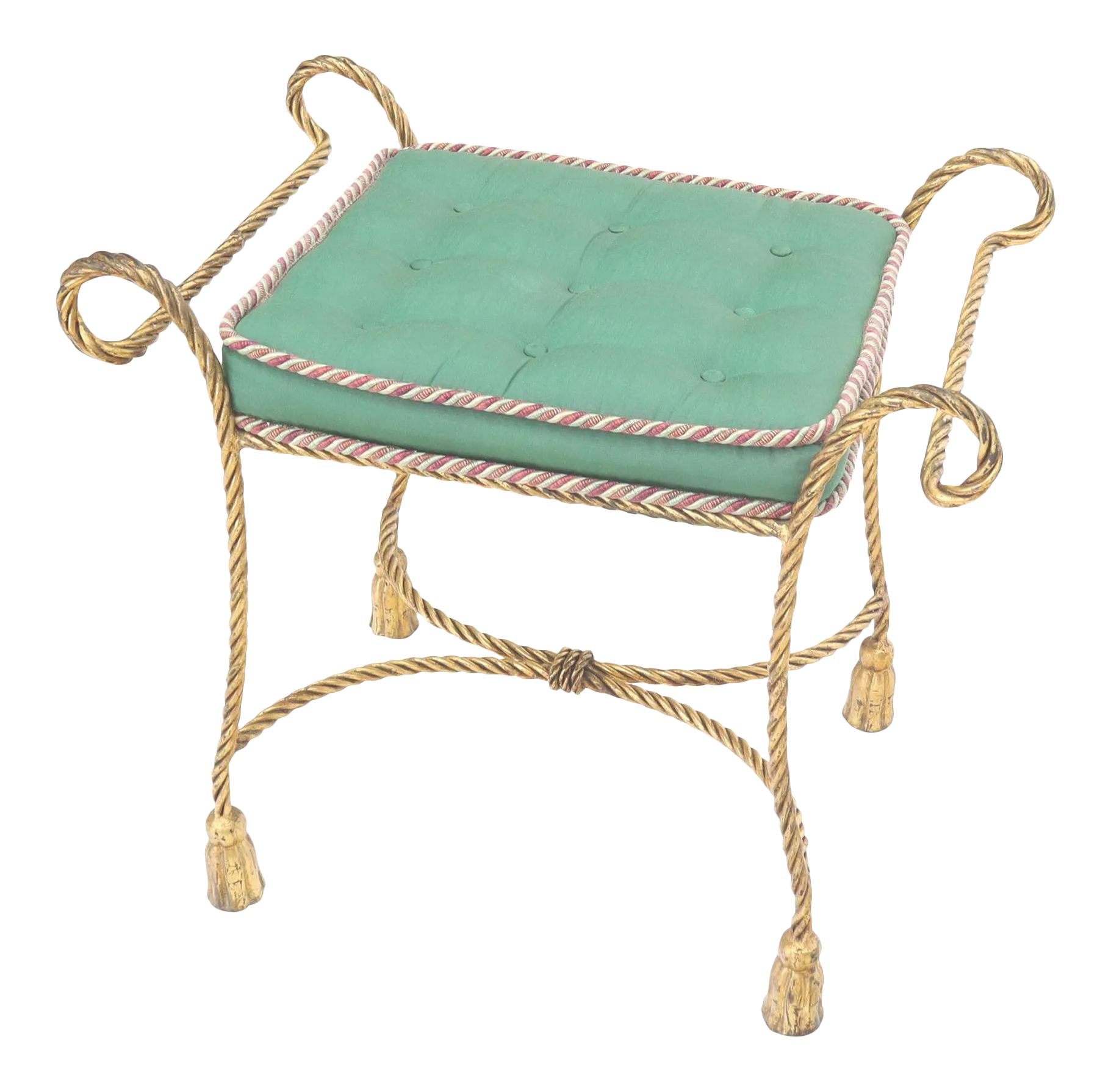 Italian Faux Twisted Rope Gold Gilt Metal Bench | Chairish