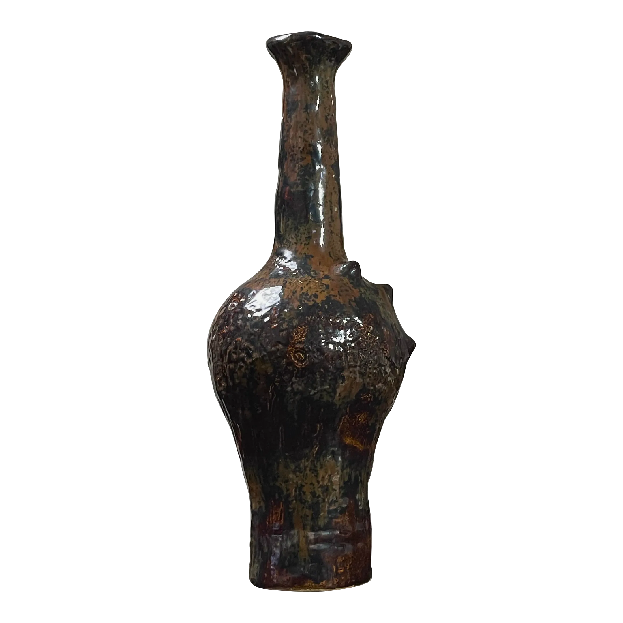 Vintage Abstract Expressionist Lustrous Copper Glazed Ceramic Gooseneck ...