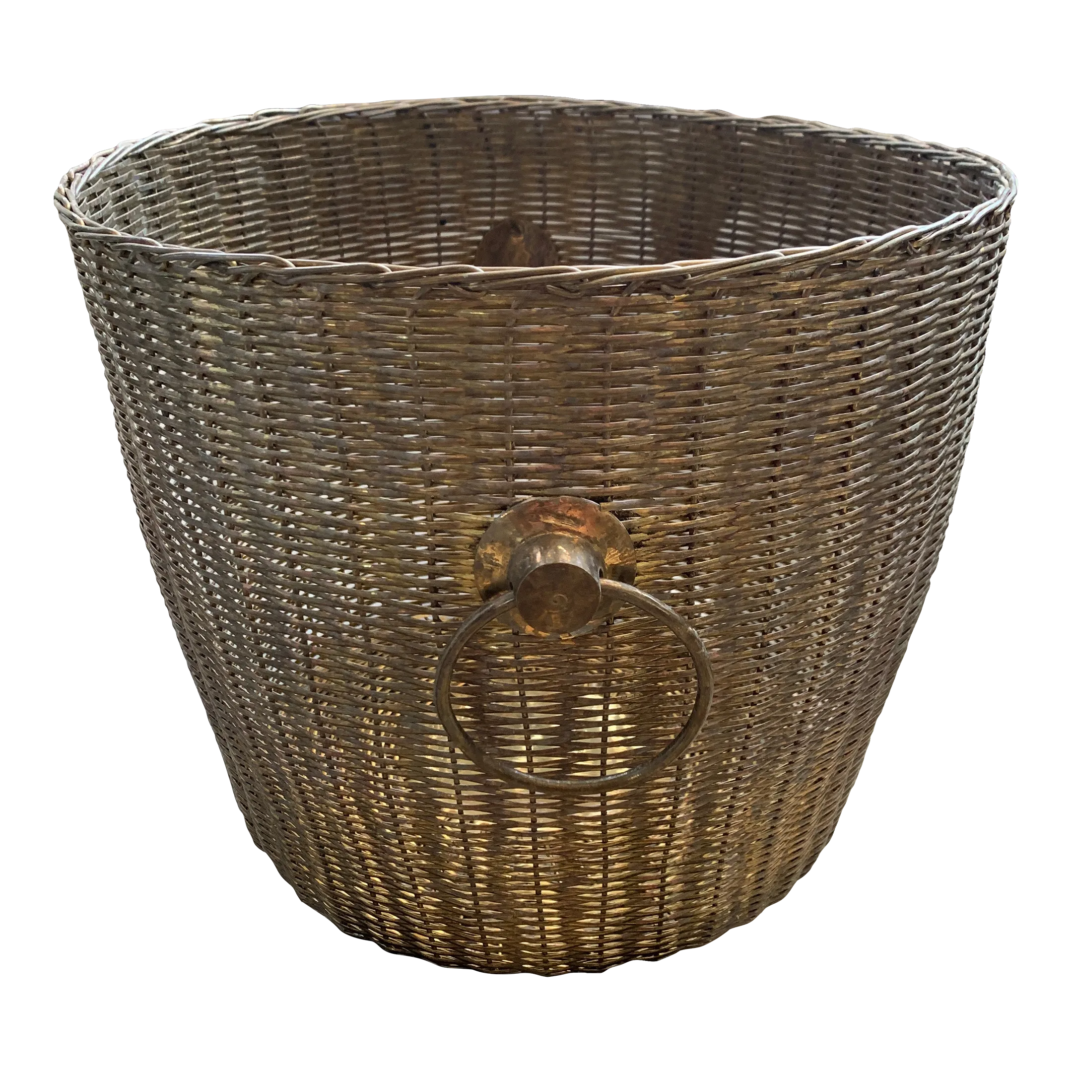 Large Woven Brass Wire Basket Ring Handles | Chairish
