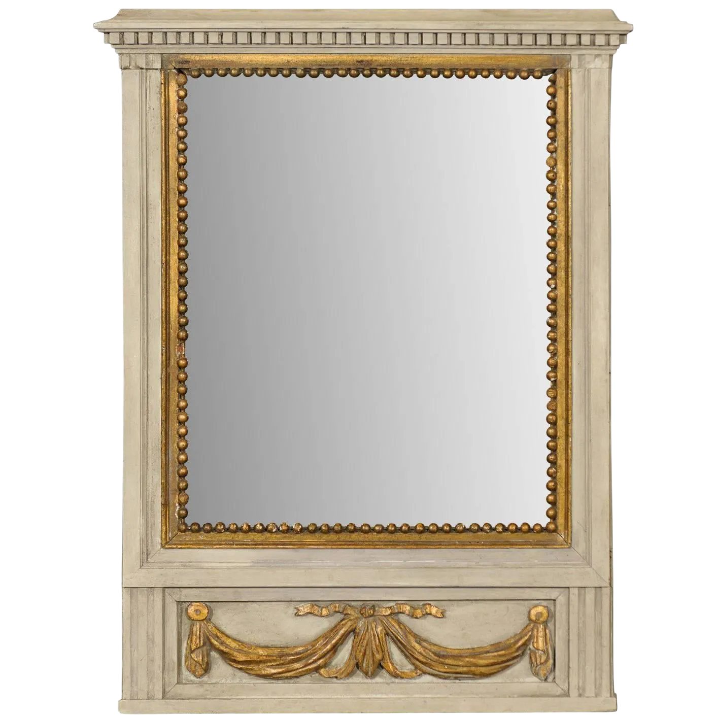 French Mirror in Small Size With Antiqued Glass and Gold Swag Motif on ...