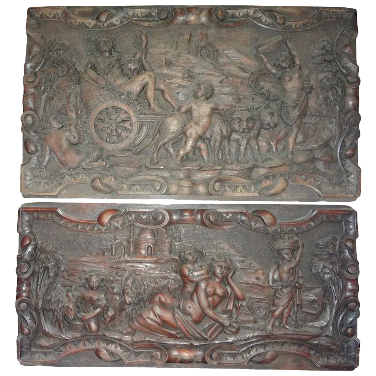 19th Century French Renaissance Style Carved Wood Architectural Panels ...