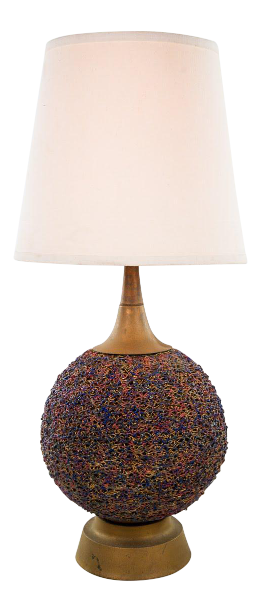 Mid-Century Modern Bronze Round Painted Table Lamp | Chairish