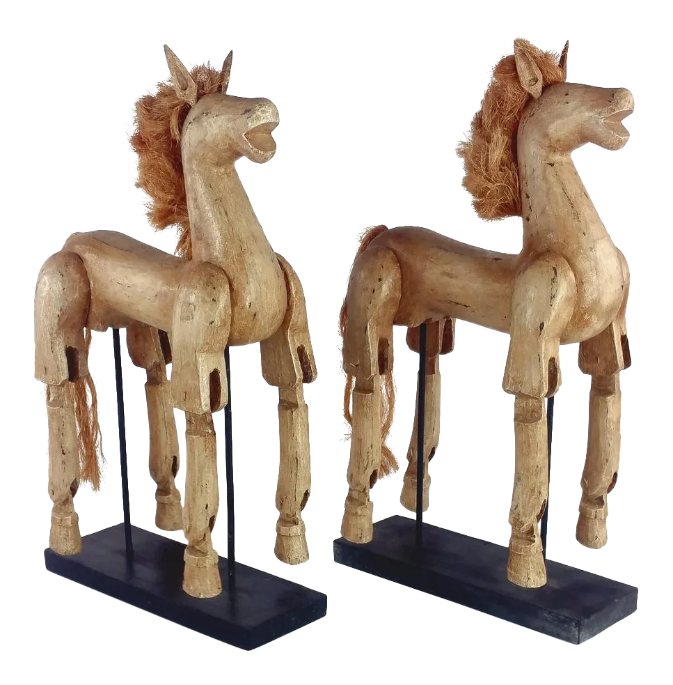 Primitive Horse Puppet on Stand | Chairish