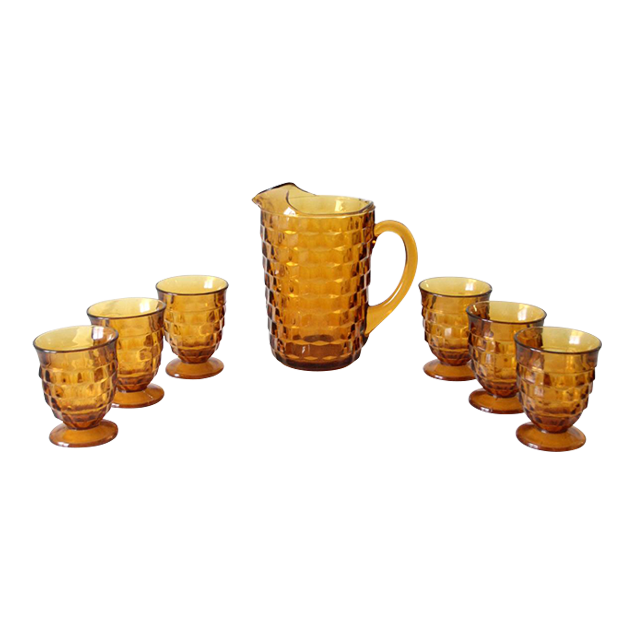 Vintage Amber Glass Pitcher and Tumbler Set | Chairish