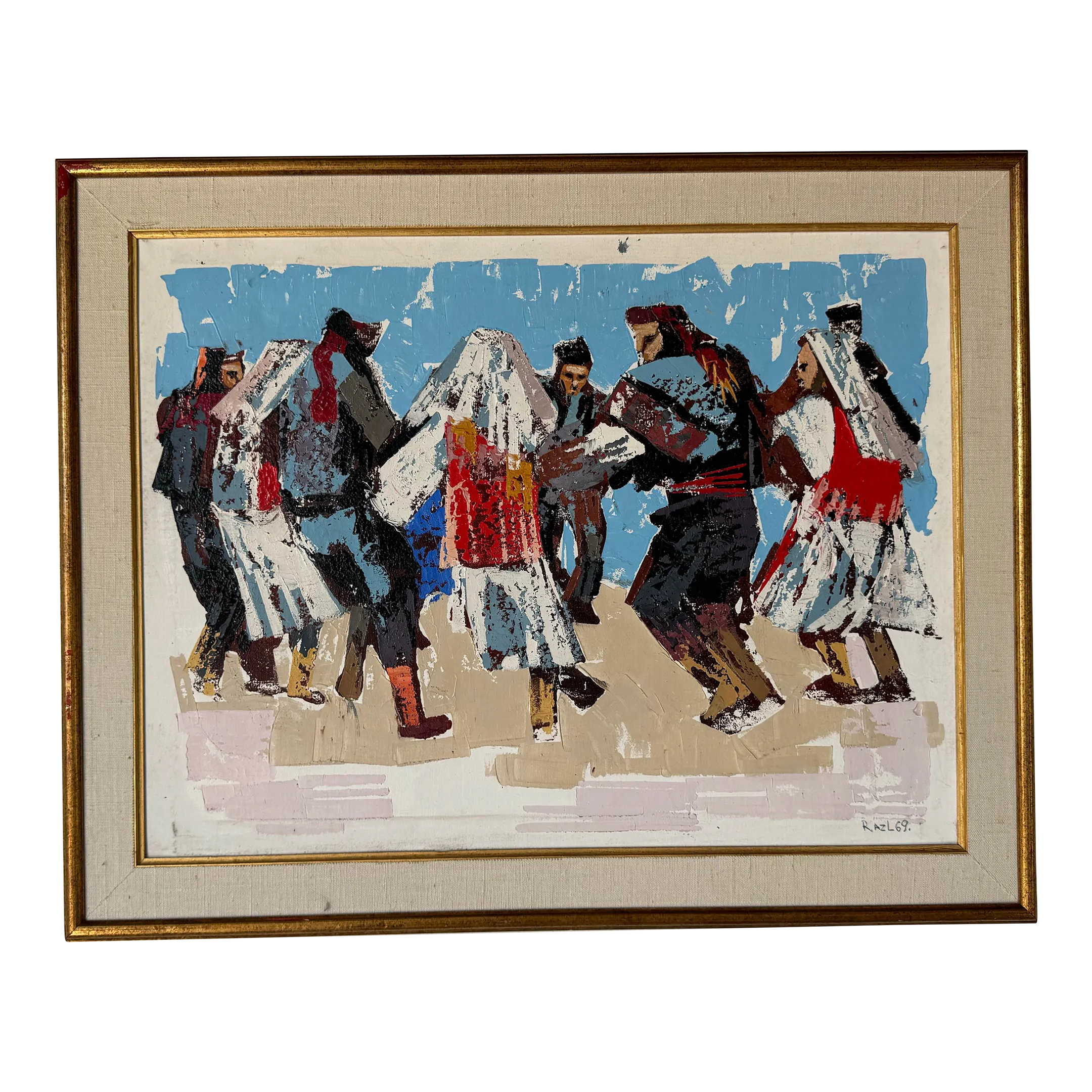 1969 Vintage Razl Jewish Figurative Oil on Canvas Painting, Framed ...