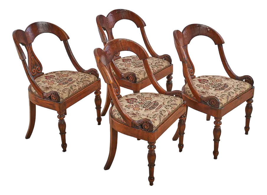 Neoclassical Chairs in Walnut, Set of 4 | Chairish