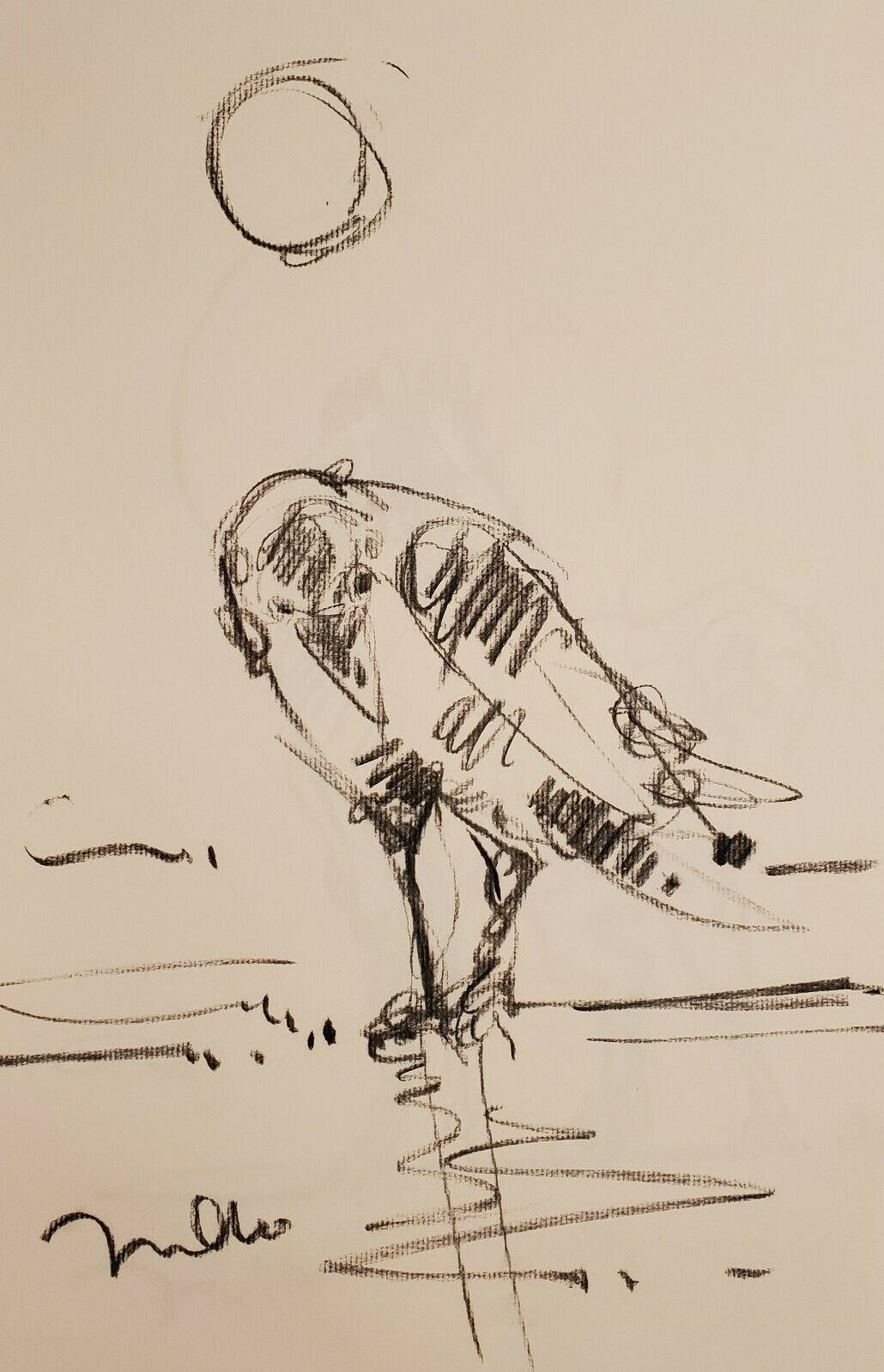 Jose Trujillo Original Charcoal Paper Sketch Drawing, Raven Bird Signed ...