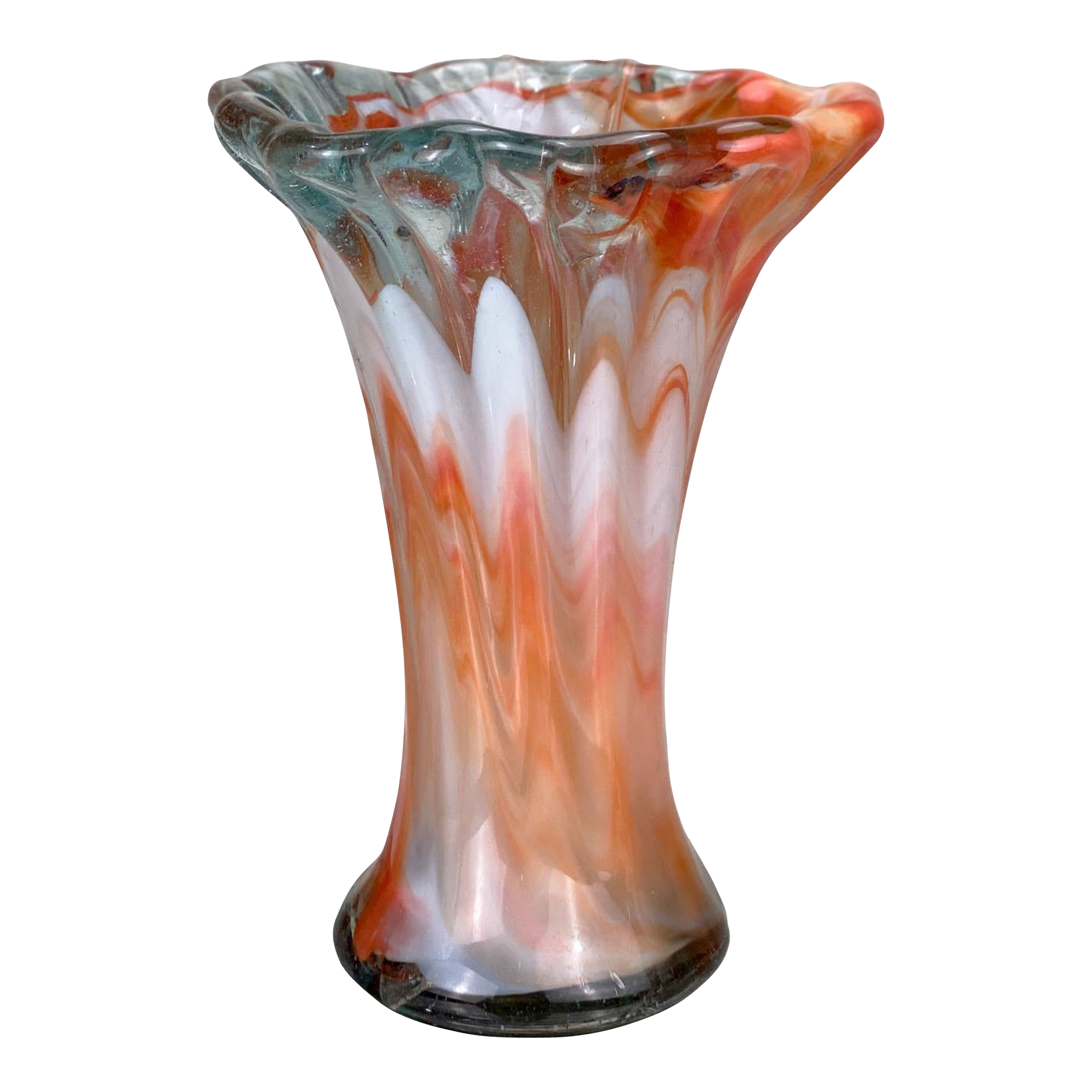 Mid-Century Italian Murano Orange Swirled Art Glass Vase | Chairish