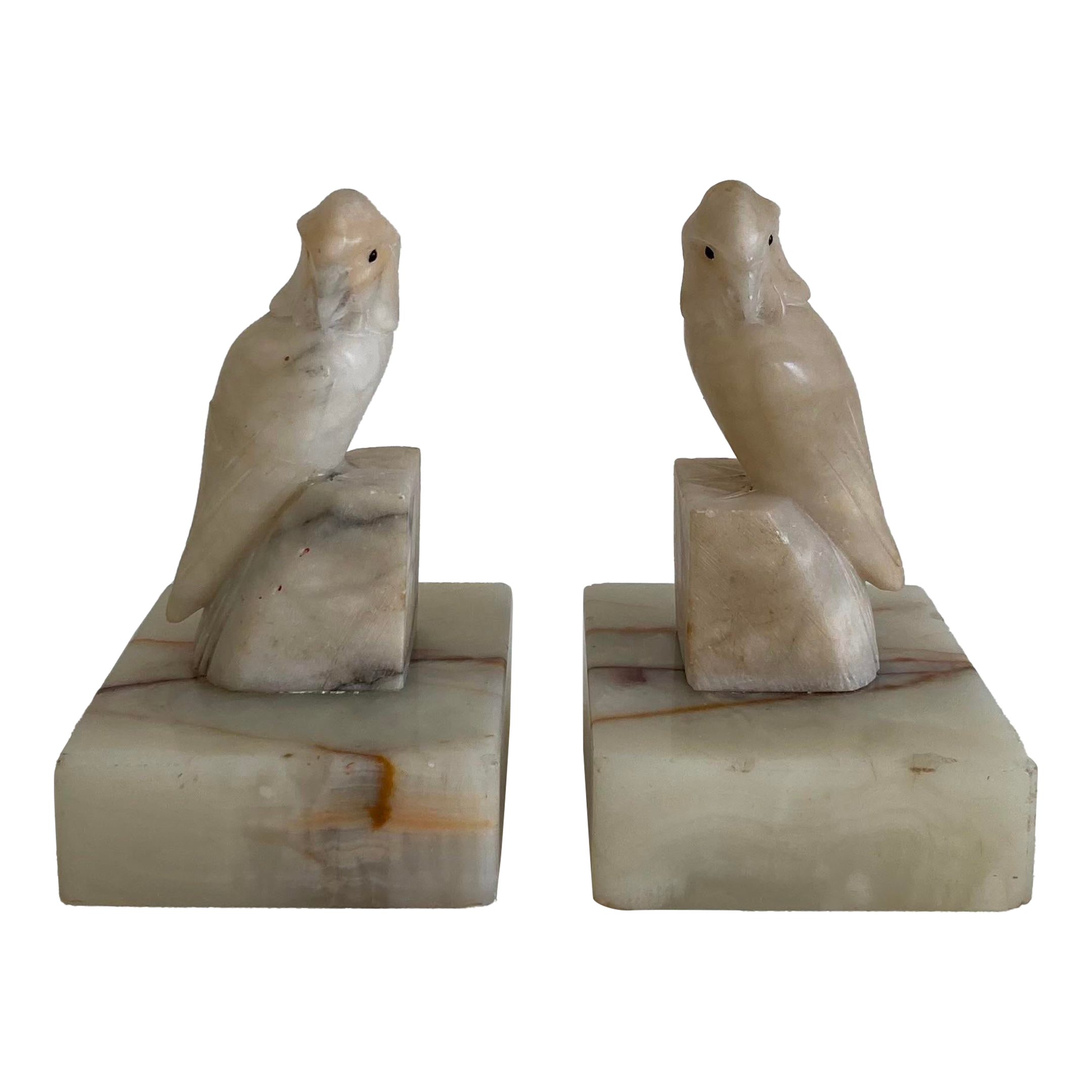 1930s Solid Carved Alabaster & Marble Bird Bookends- a Pair | Chairish