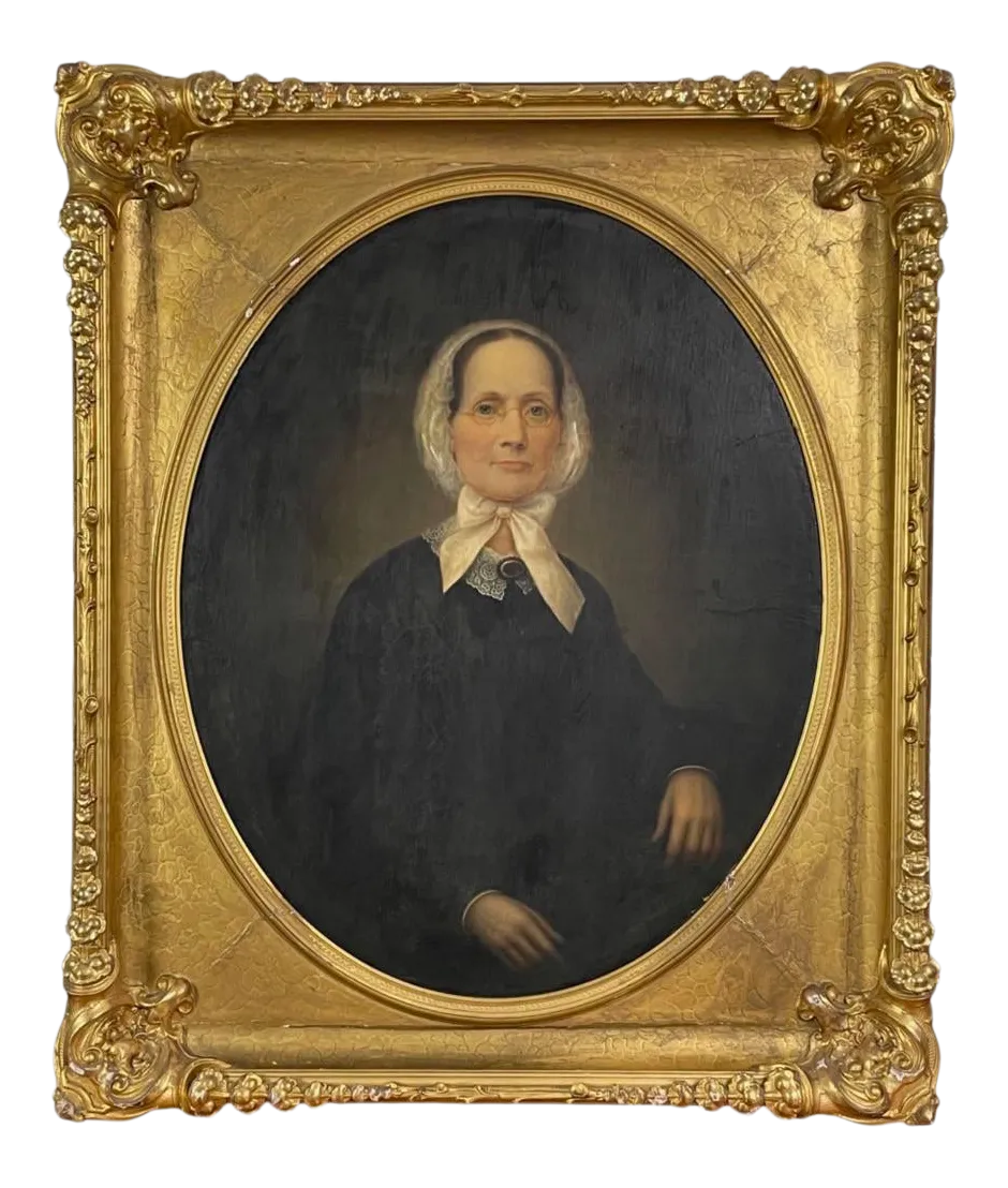 19th Century Large Victorian Portrait of Woman in Coved Wood and Gesso ...