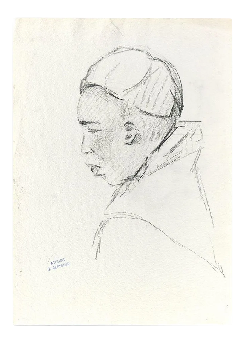 A Monk - Original Charcoal Drawing by J. Bernard - Early 1900 Early ...