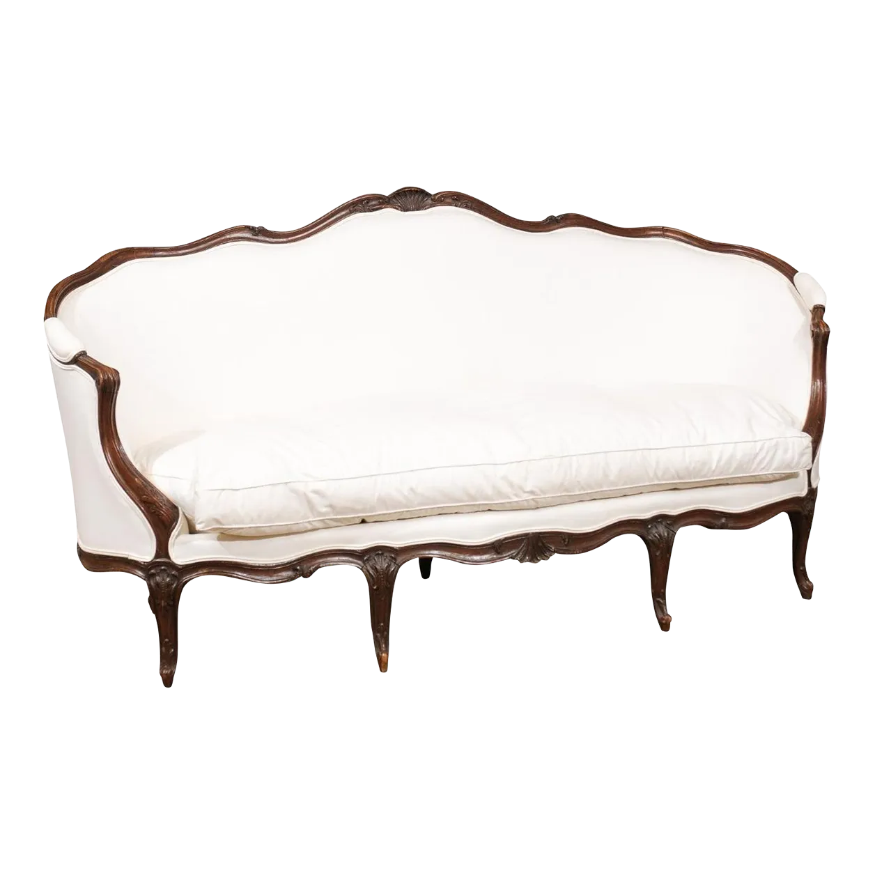 French Louis XV Style Walnut Upholstered Canapé with Wraparound Back ...