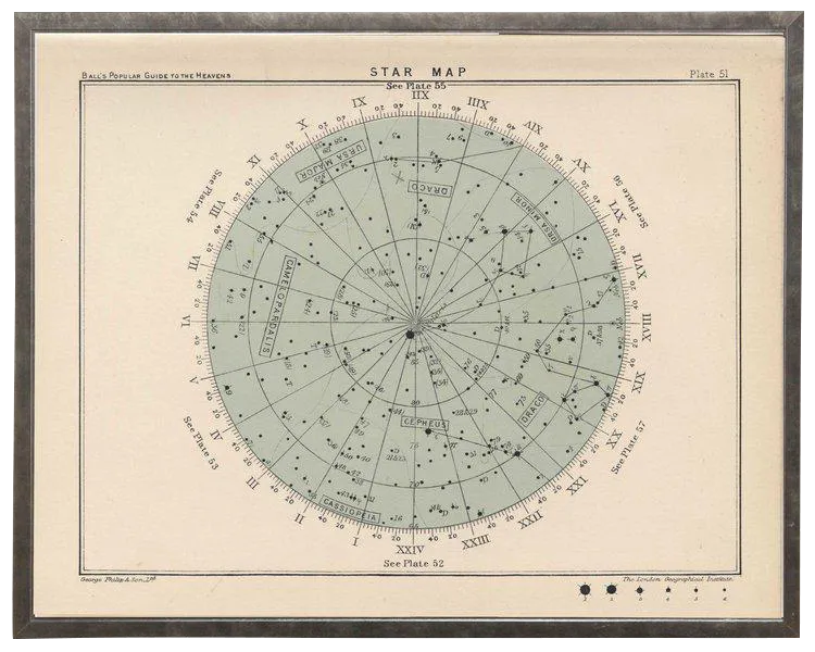 Large Round Constellation Star Map 51 - 29.25" X 23.25ʺ | Chairish