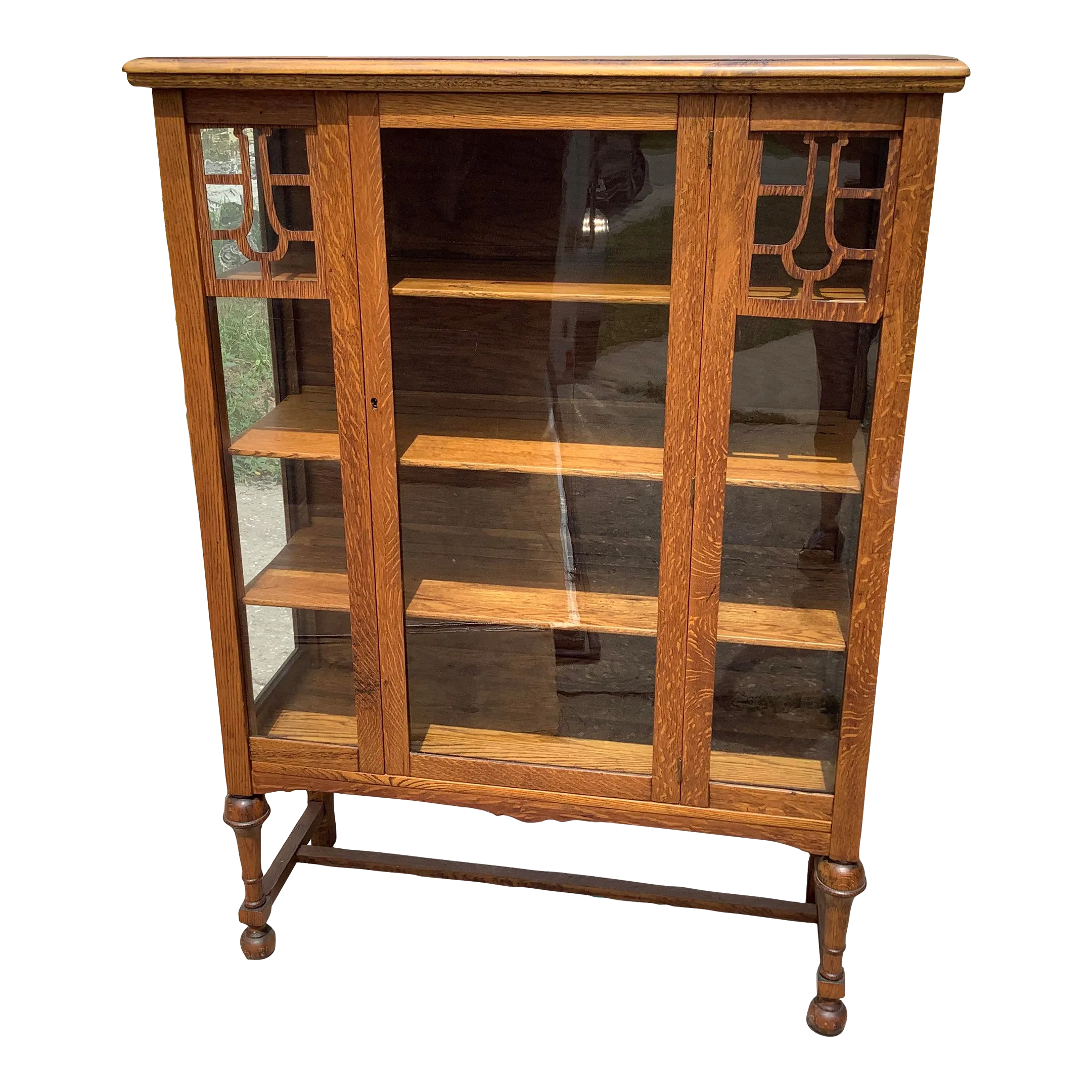 Arts and Crafts Antique Tiger Oak China Cabinet | Chairish