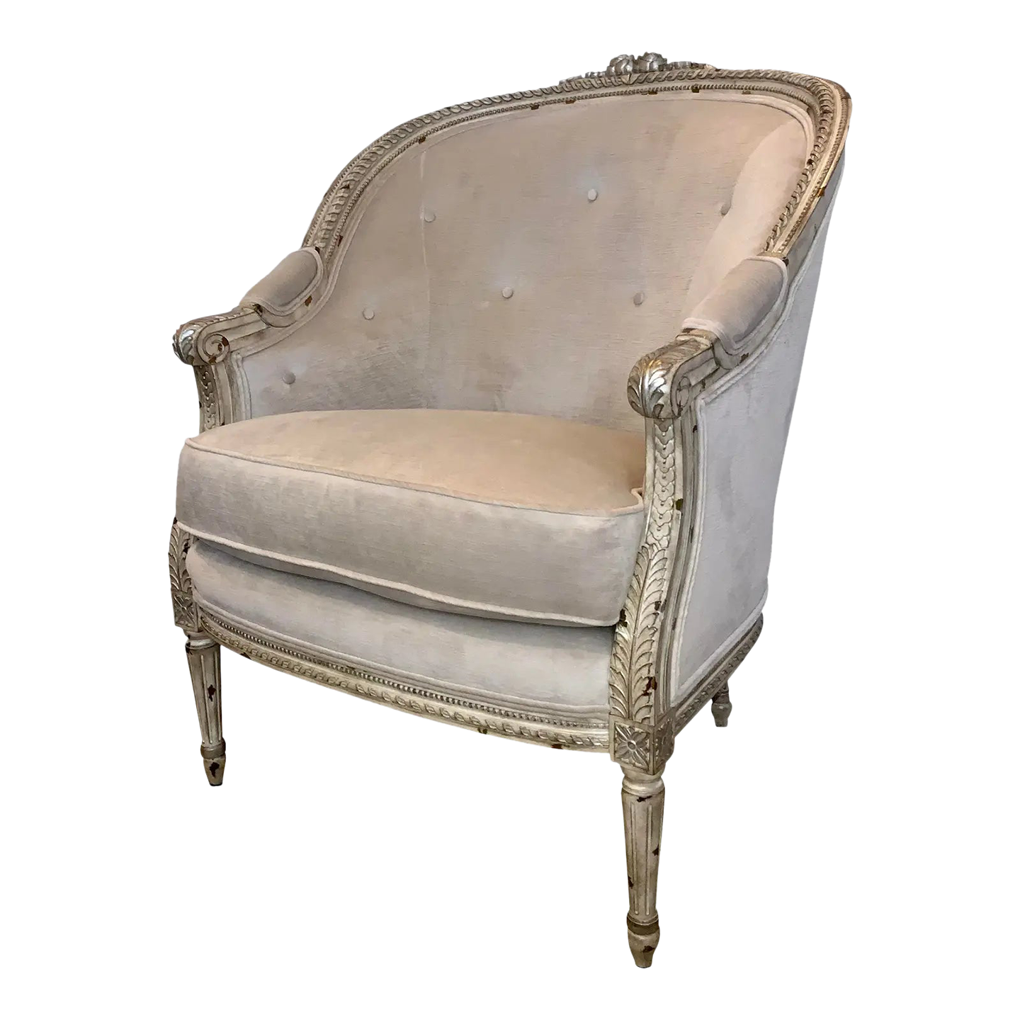 Theodore Alexander Light Grey Velvet Crete Bergere Chair | Chairish