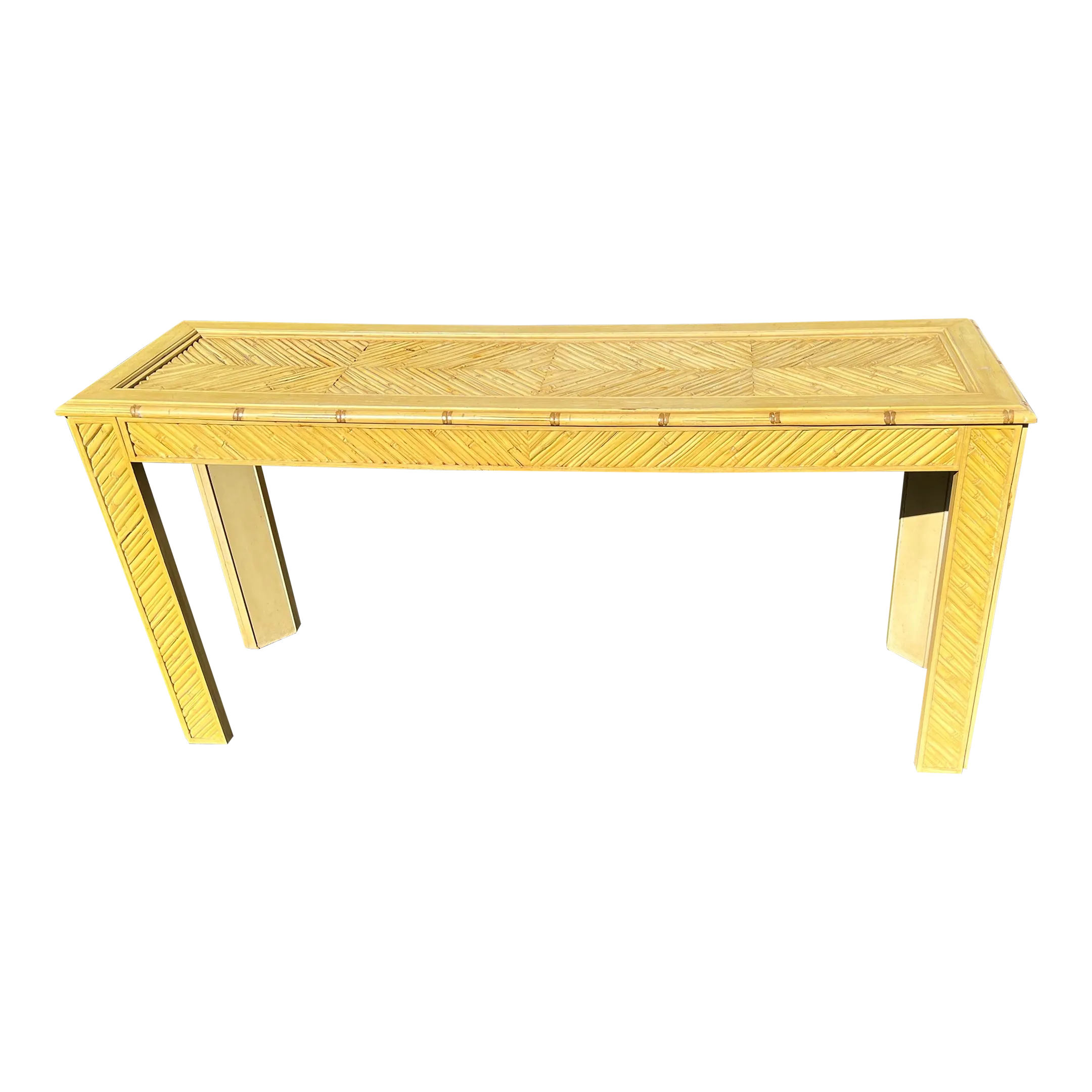 1970s Vintage Hollywood Regency Faux Bamboo Pencil Reed Console Table ...