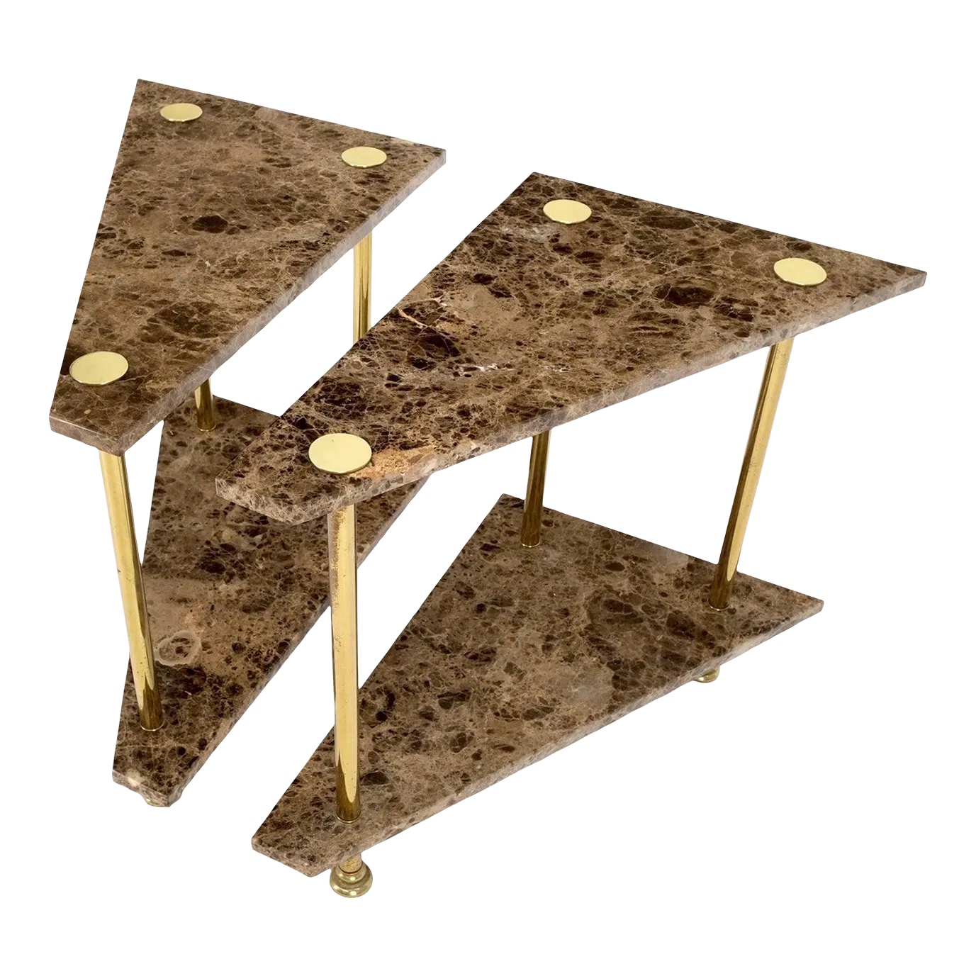 Pair Polished Brass Marble Trapezoid Two Tier Side End Tables Night ...