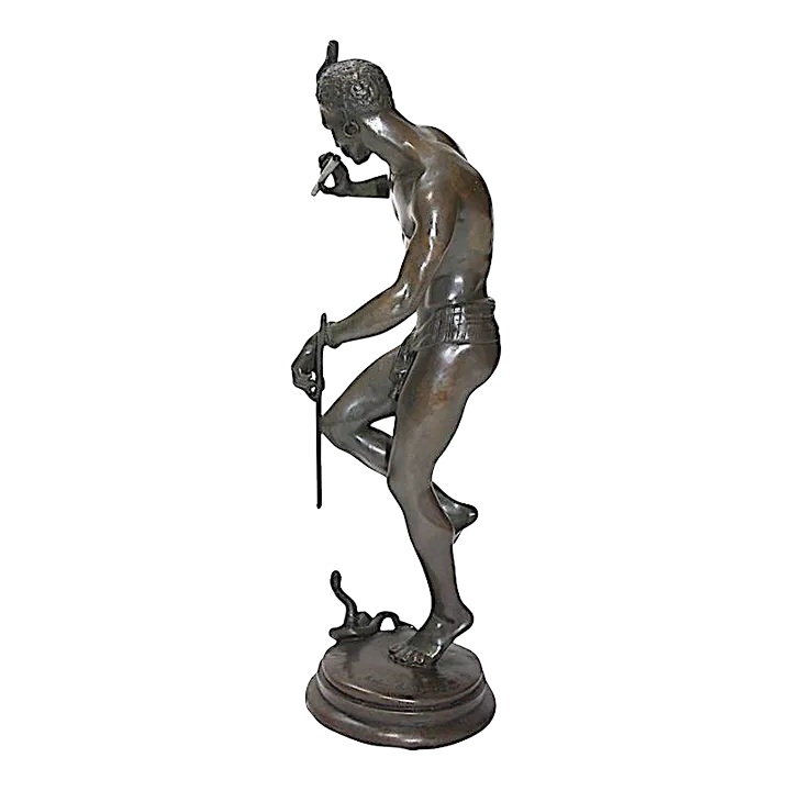 Charles Arthur Bourgeois Bronze Sculpture the Snake Charmer | Chairish