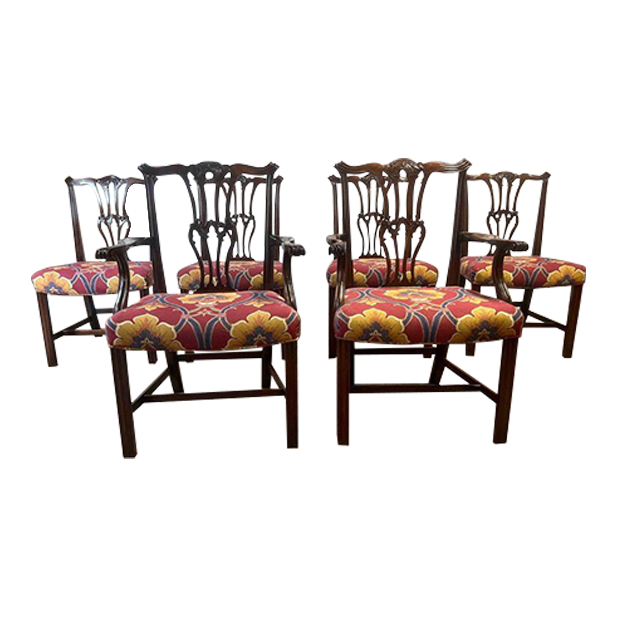 Mid 20th Century Baker Furniture Chippendale Style Mahogany Upholstered Dining Chairs- Set of 6 ...