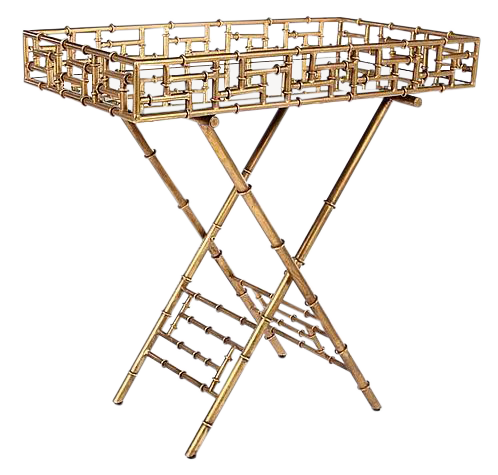 Gilt Metal Bamboo Style Bar Tray Table | Chairish