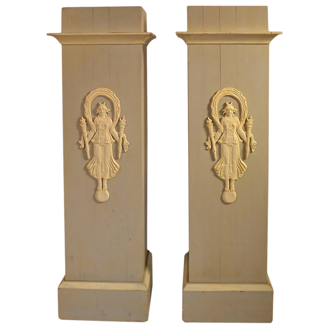 Decorative Painted French Pedestals With Carved Indochine Figures - a ...