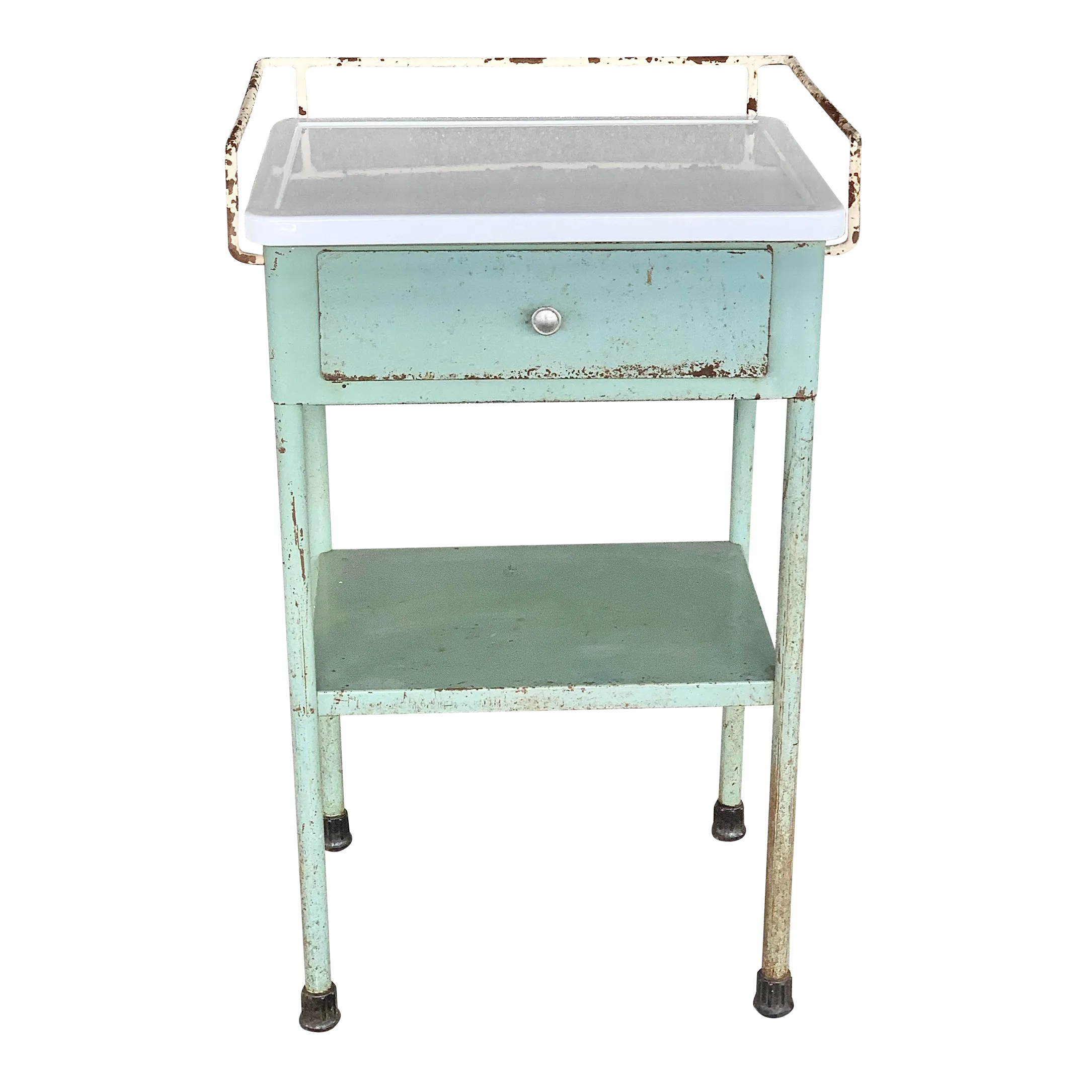 Antique Enamel Metal Hospital Side Table With Removable Tray Top | Chairish