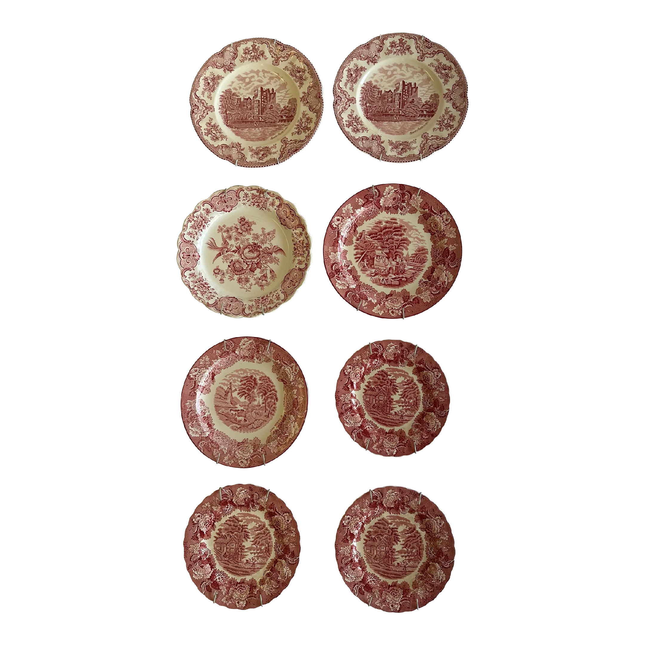 Late 19th Century Assorted Red Transfer Wear Plates- Set of 8 | Chairish