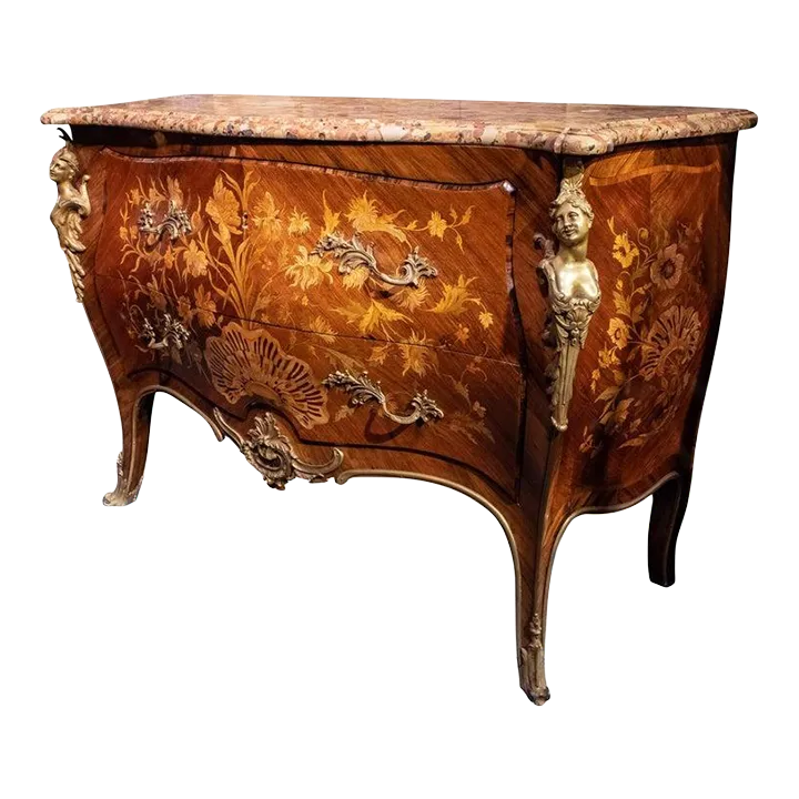 French 19 Century Louis XVI Style Marquetry Inlaid Gilt Bronze-Mounted ...