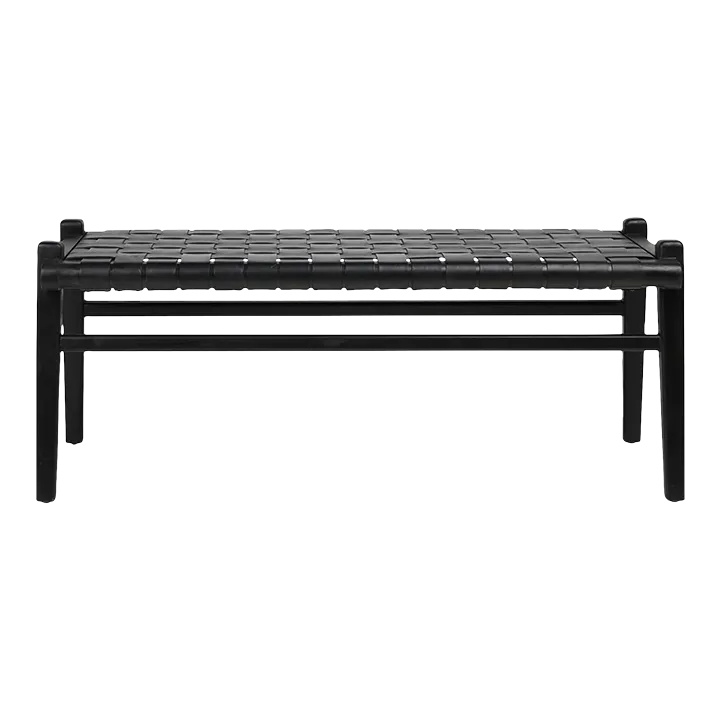 Black Leather Strap Bench | Chairish