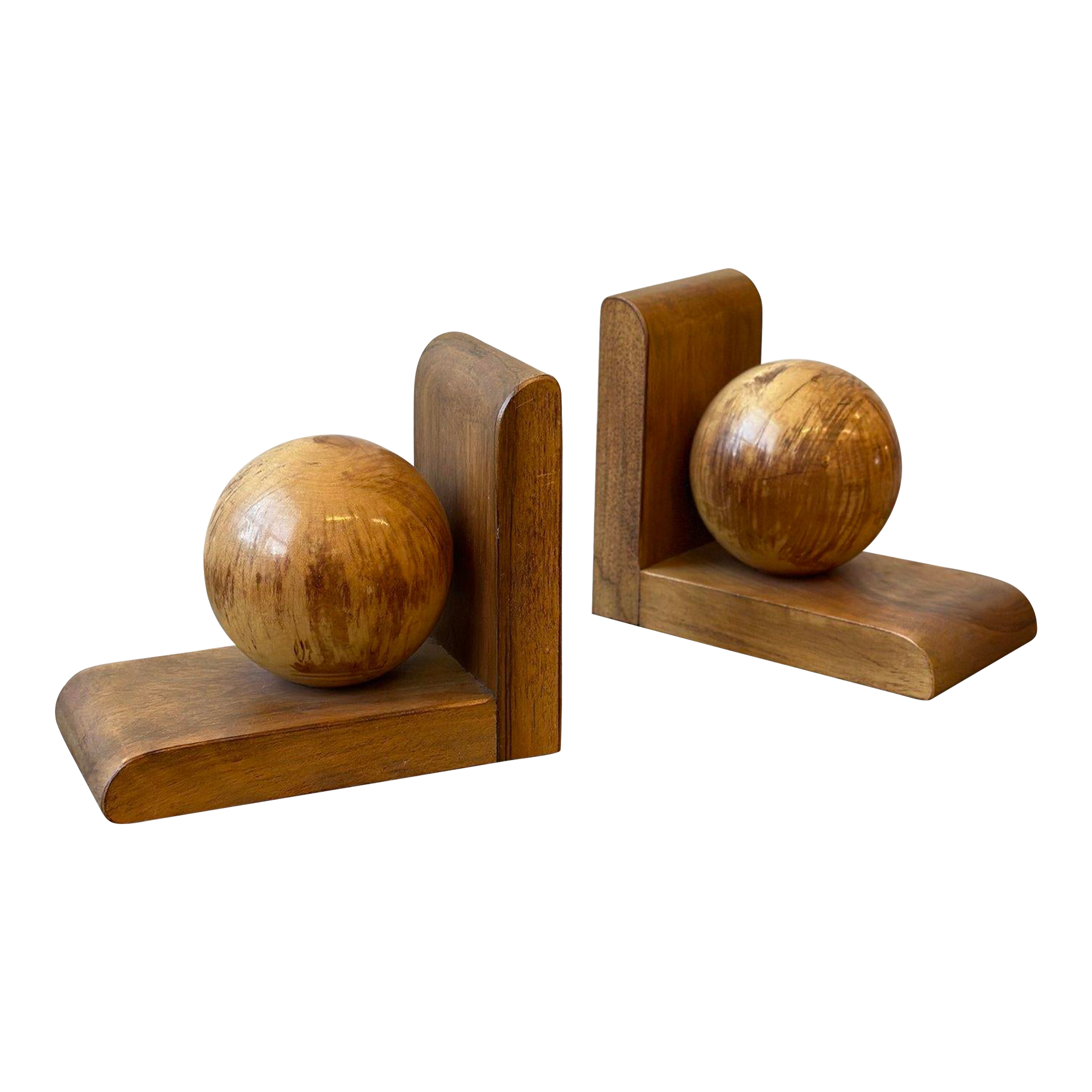 Vintage Walnut Mounted Orb Bookends, Circa 1950s | Chairish