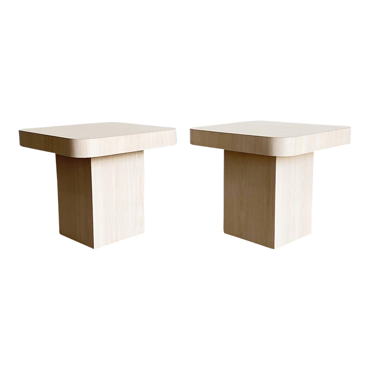 Postmodern Wood Grain Laminate Mushroom Side Tables - a Pair | Chairish