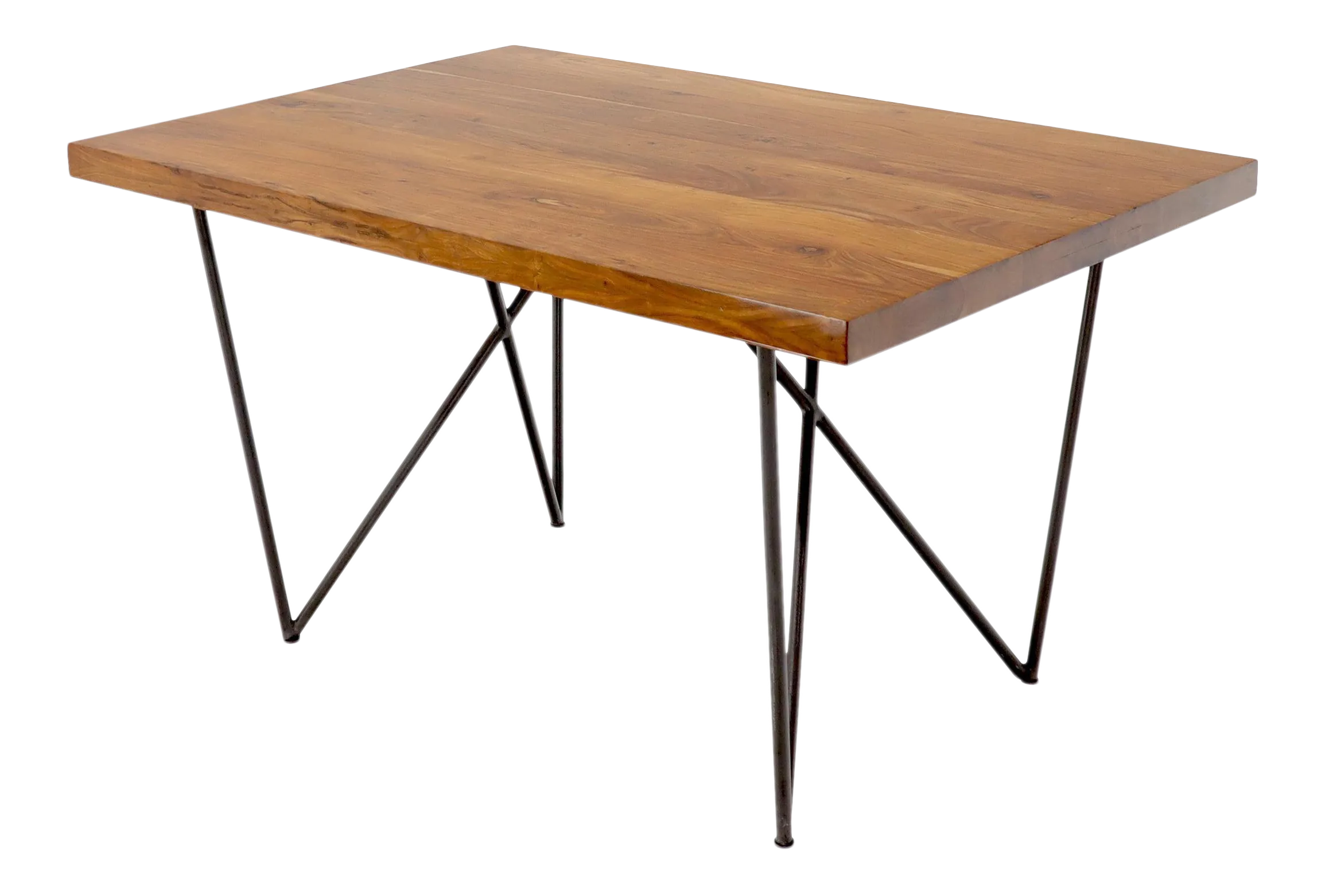 Solid Thick Teak Block Top Dining Table on Hairpin Legs | Chairish