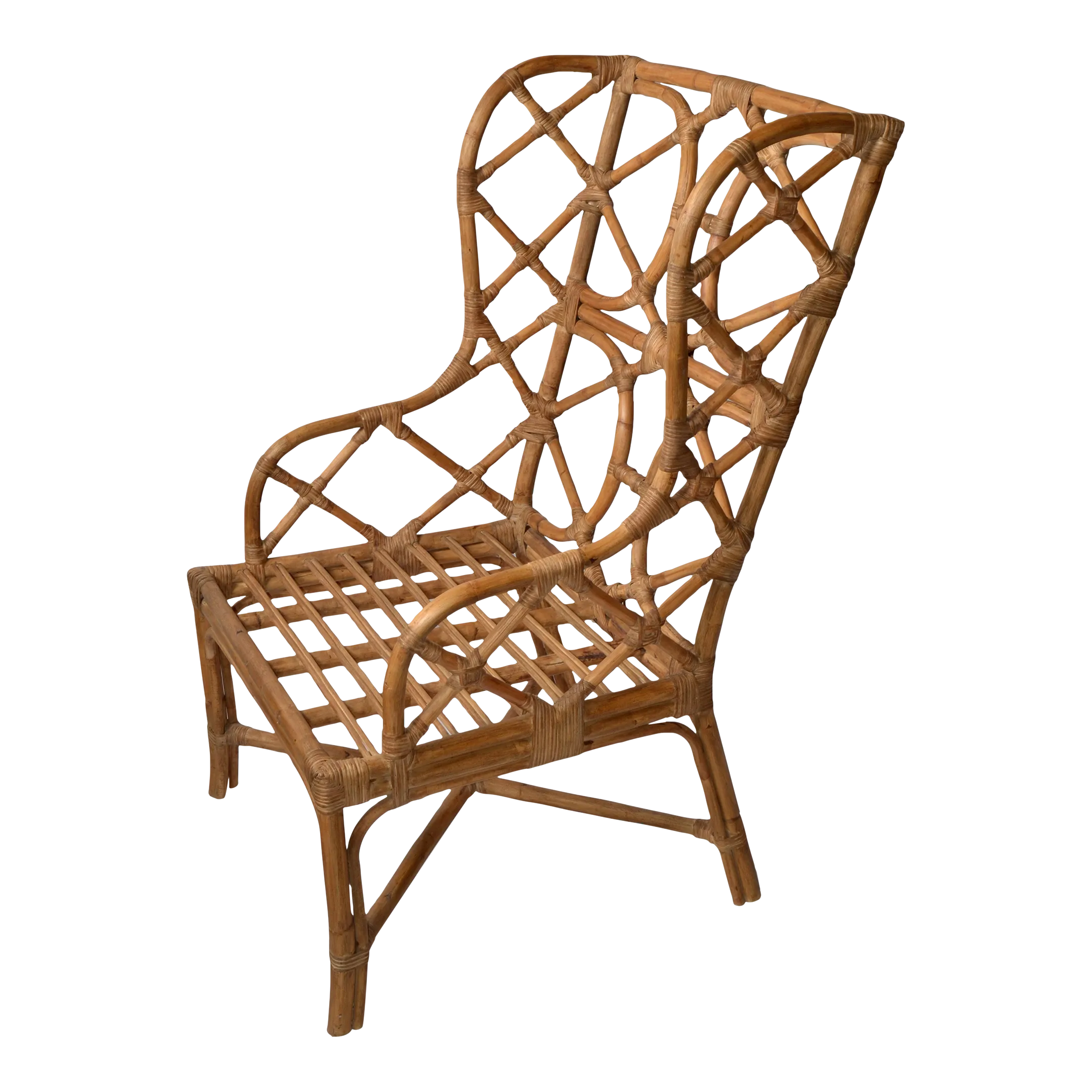 Bohemian Bend Bamboo Cane Oversized Wingback Lounge Chair Cross ...