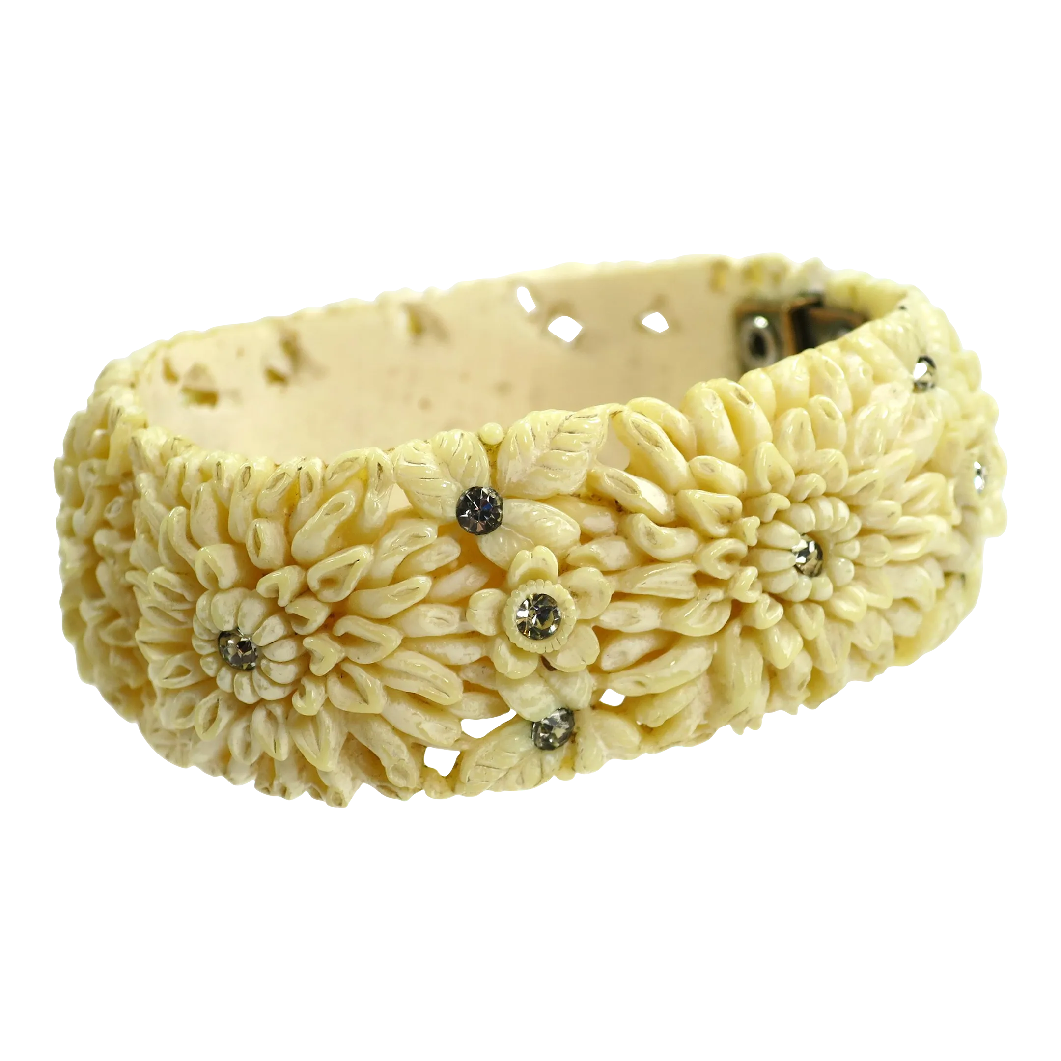 Vintage 1920s Celluloid Chrysanthemum Bangle Bracelet | Chairish