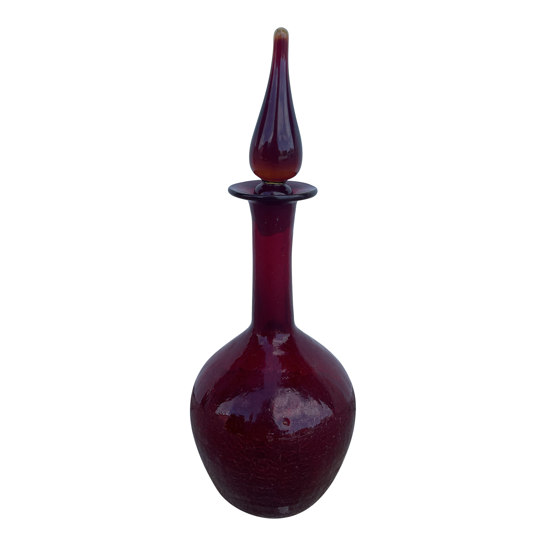 Blenko Mid-Century Modern Ruby Art Glass Decanter Flame Stopper | Chairish