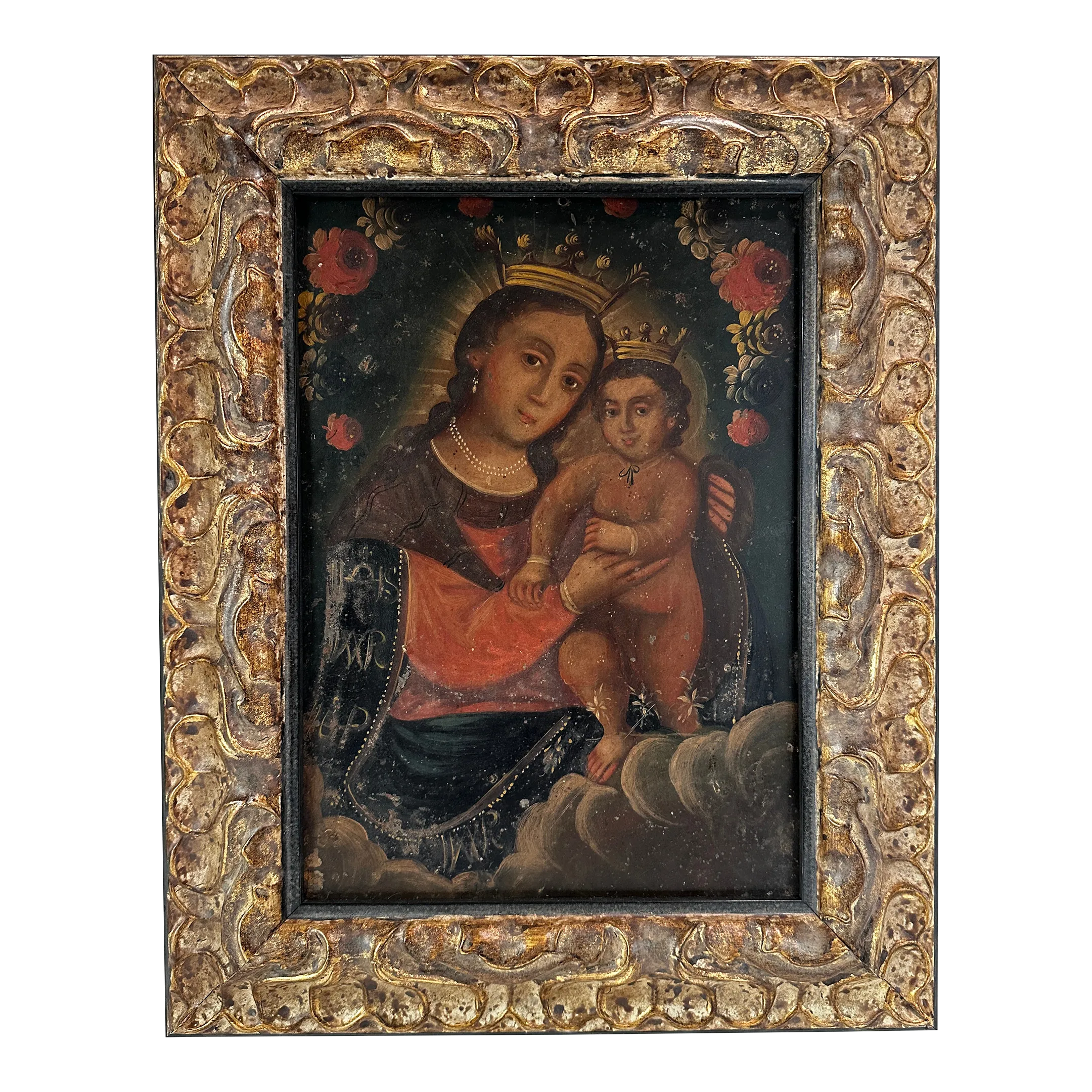 19th Century Newly Framed Mexican Retablo Painting "Our Lady of Refuge ...