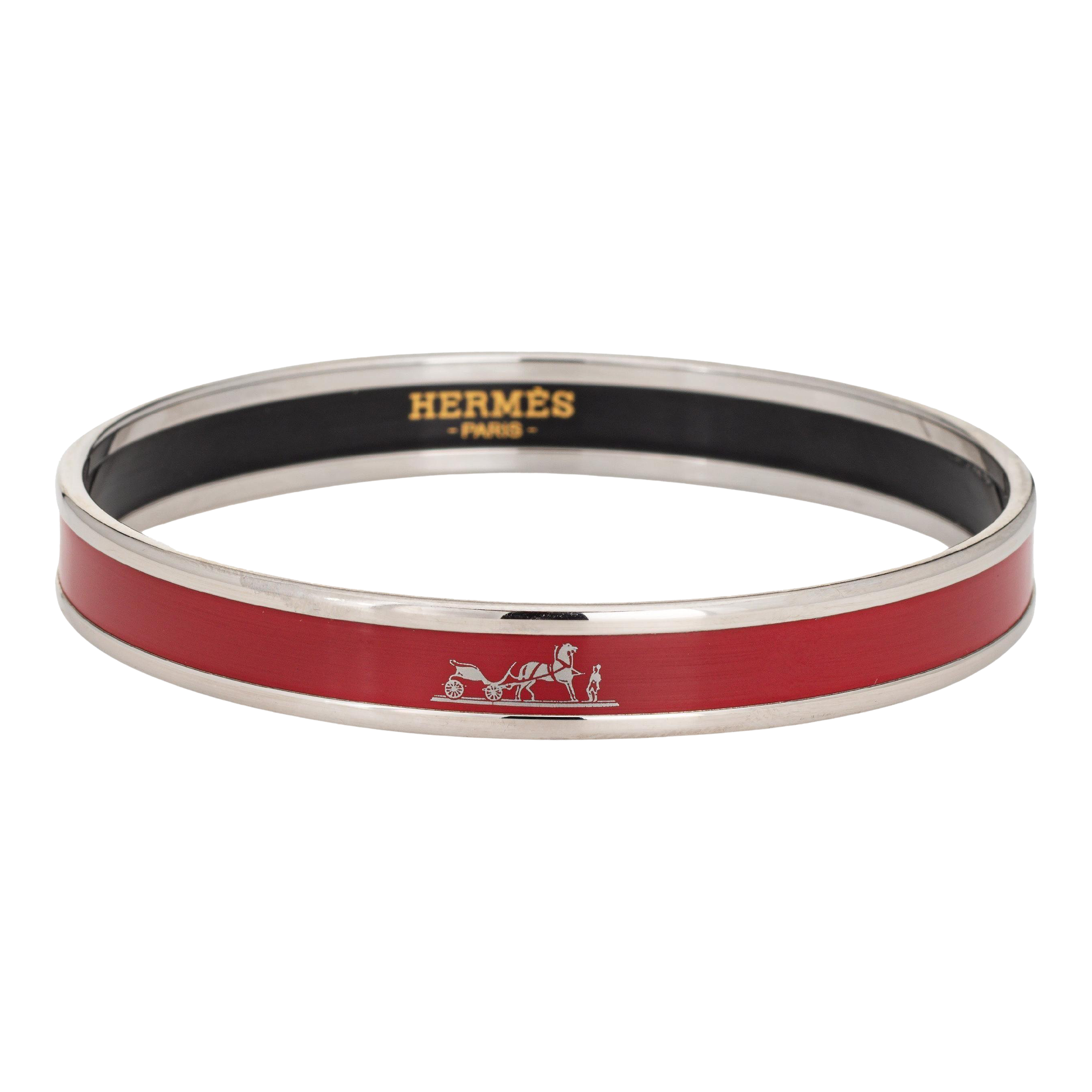 Hermes Red Enamel Bangle Bracelet Horse Carriage Motif Narrow 65 Size ...