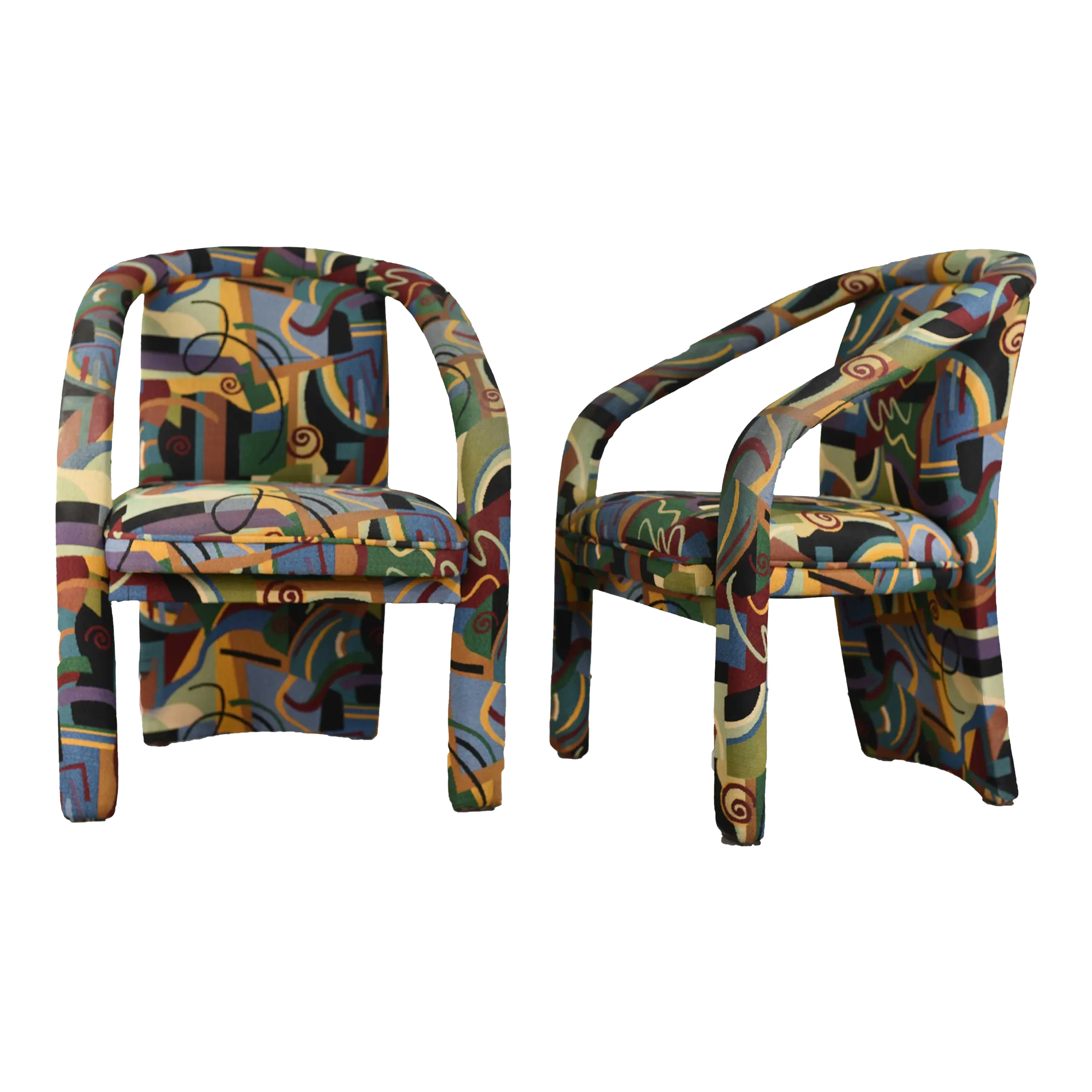 1980s Postmodern Abstract Upholstery Armchairs - Set of 2 | Chairish
