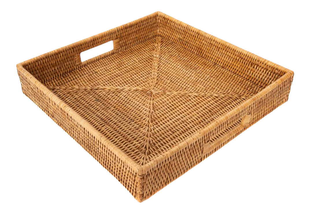 Artifacts Rattan Square Serving Tray with Cutout Handles in Honey Brown ...