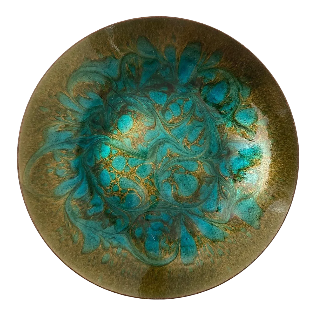 Mid-Century Modern Godfrey Copper Enamel Green and Gold Signed Plate ...