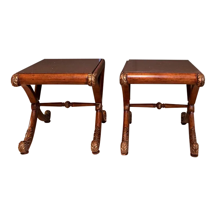 Neoclassical Style X-Form Low Side Tables in Solid Wood With Gilt Trim ...
