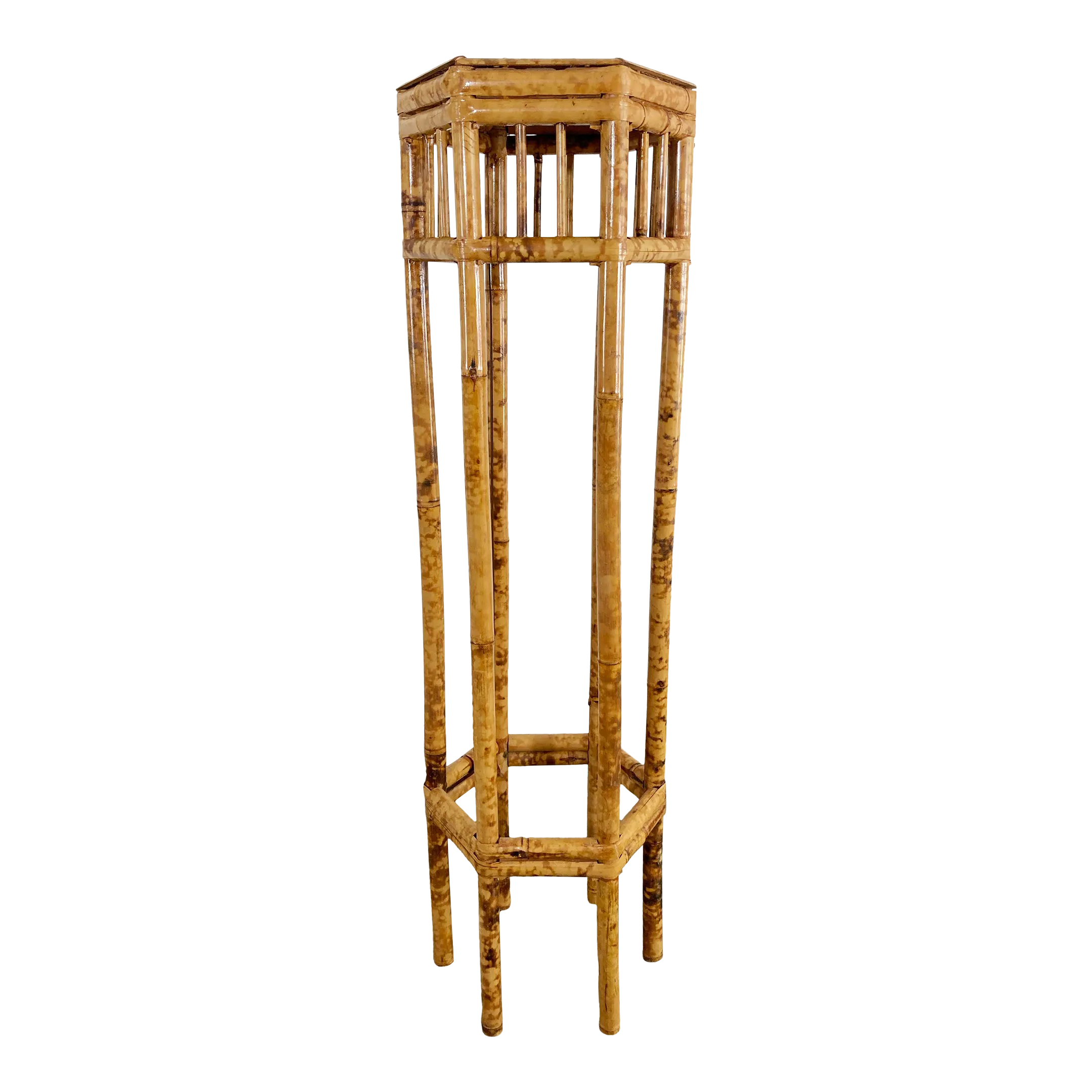 Vintage Burnt Tortoise Shell Finish Bamboo Display Pedestal or Plant ...