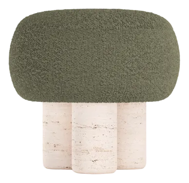 Hygge Stool in Boucle Olive Fabric and Travertino by Saccal Design ...