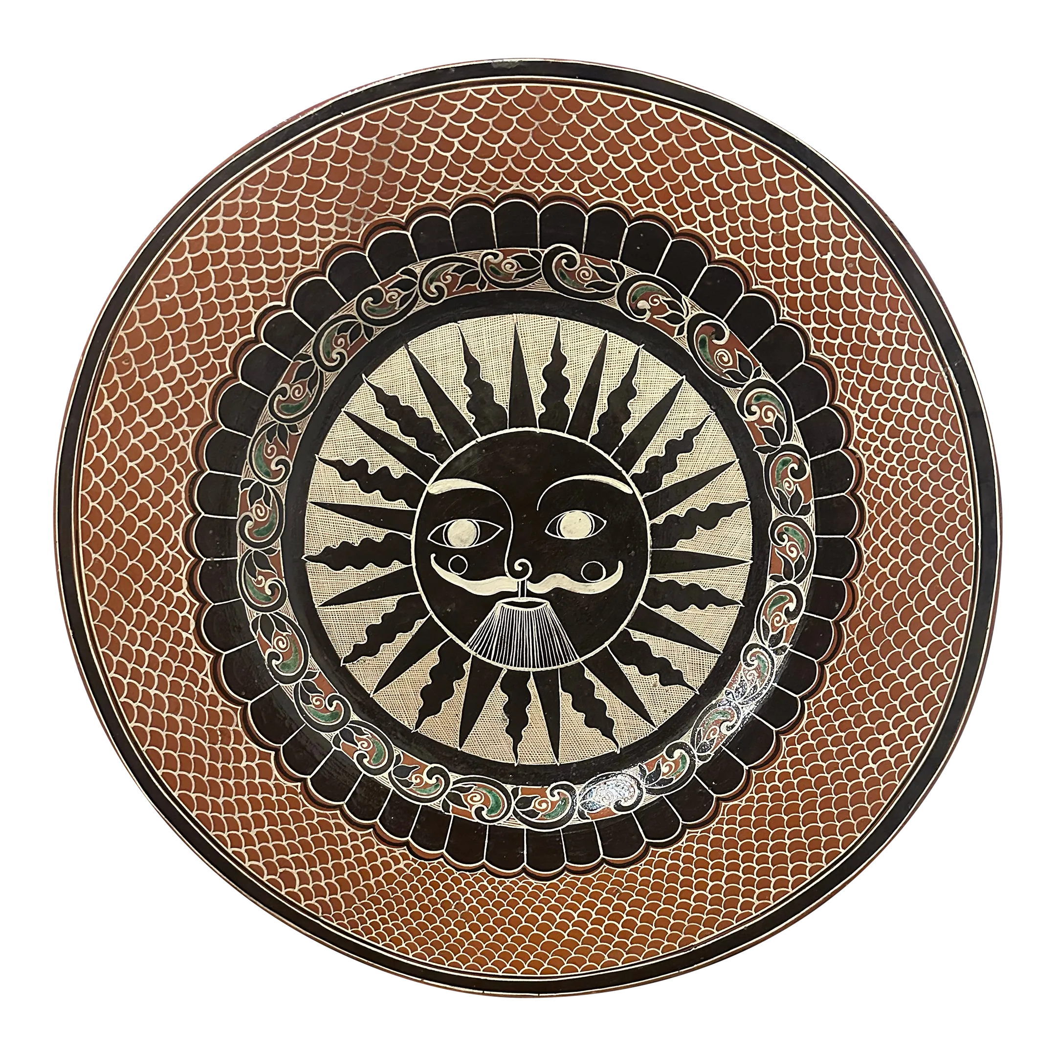 Late 20th Century Sun Folk Art Plate From Tonala, Mexico | Chairish
