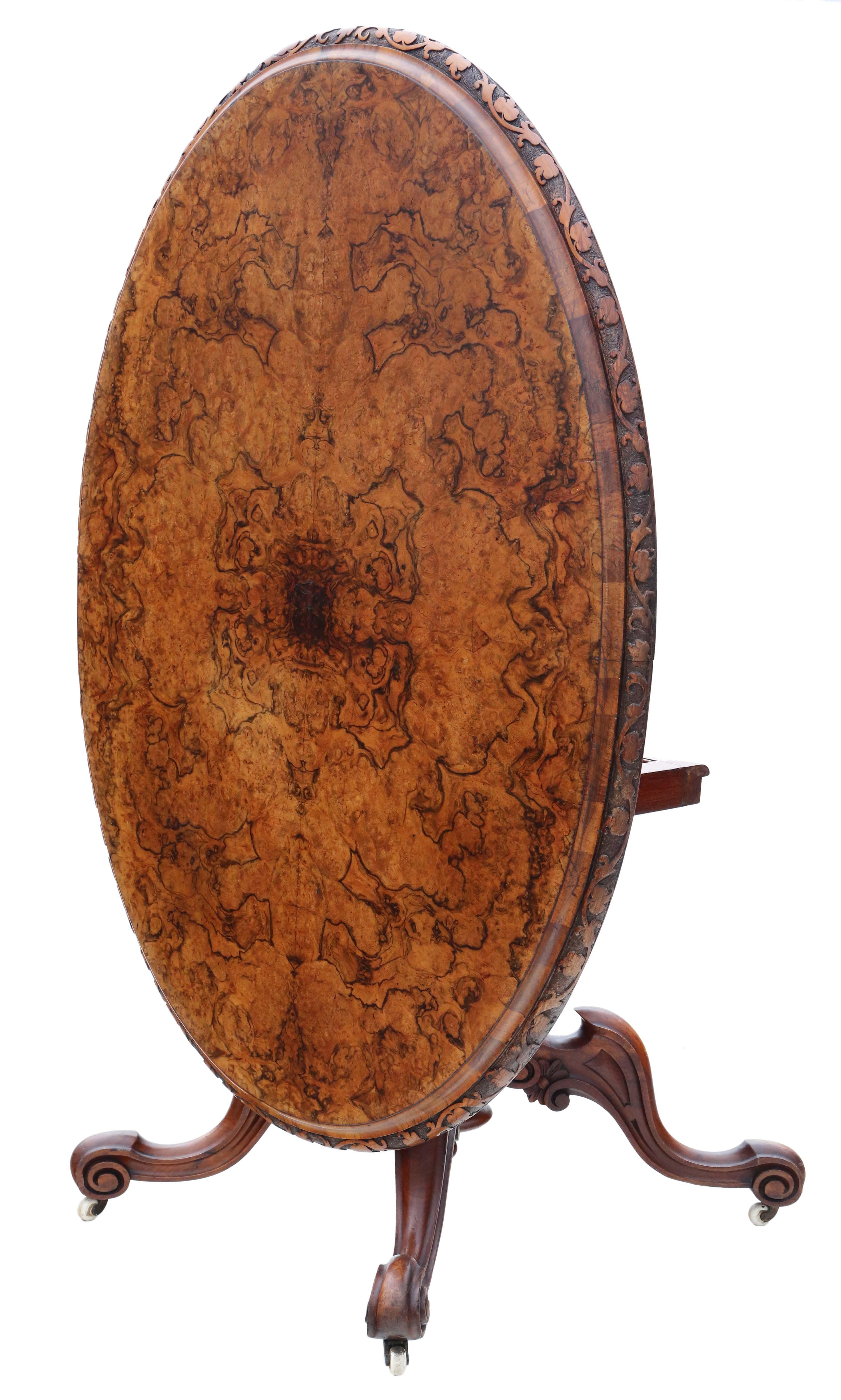 Large 19th Century Victorian Burr Walnut Oval Loo Breakfast Table with Tilt Top Chairish