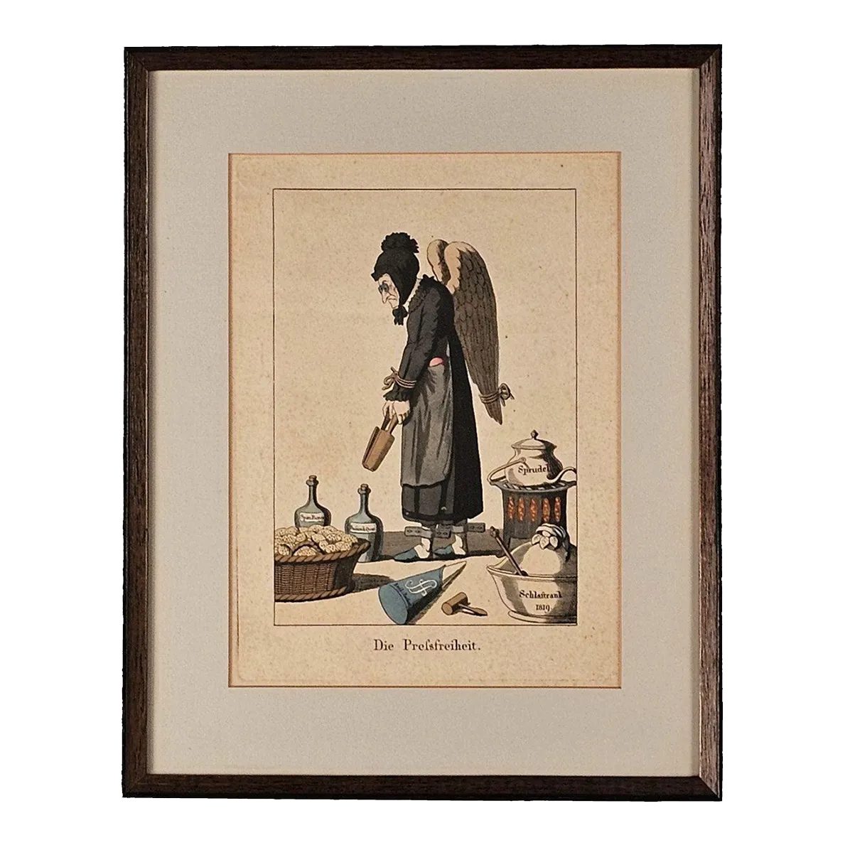 Framed Early 19th Century German Political Cartoon "The Free Press ...