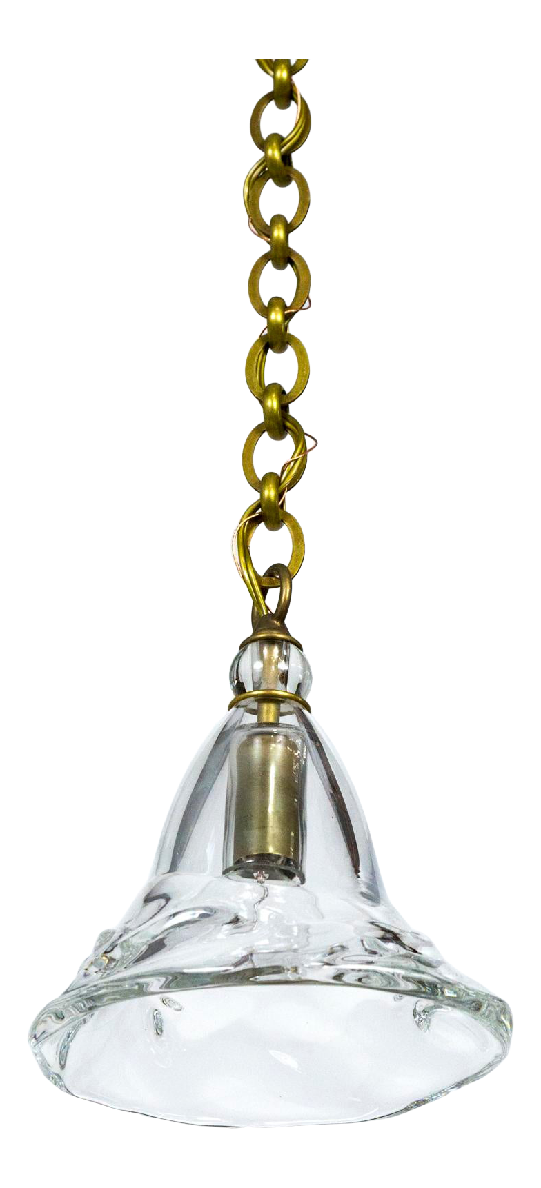 Contemporary Hand Blown Clear Bell Pendant Light on Long Brass Chain ...